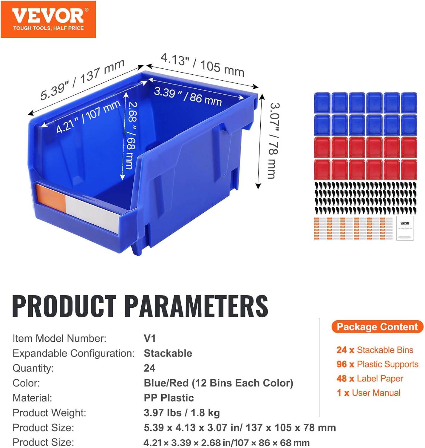 VEVOR Contenedores apilables de plástico para almacenamiento, paquete ...
