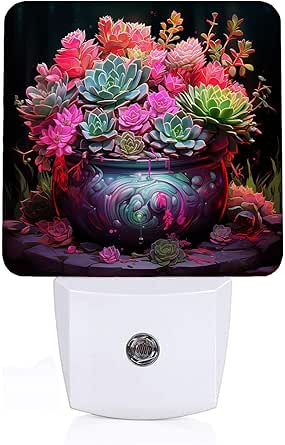 Succulent Night Lights Square Aesthetic Floral Plants Psychedelic ...