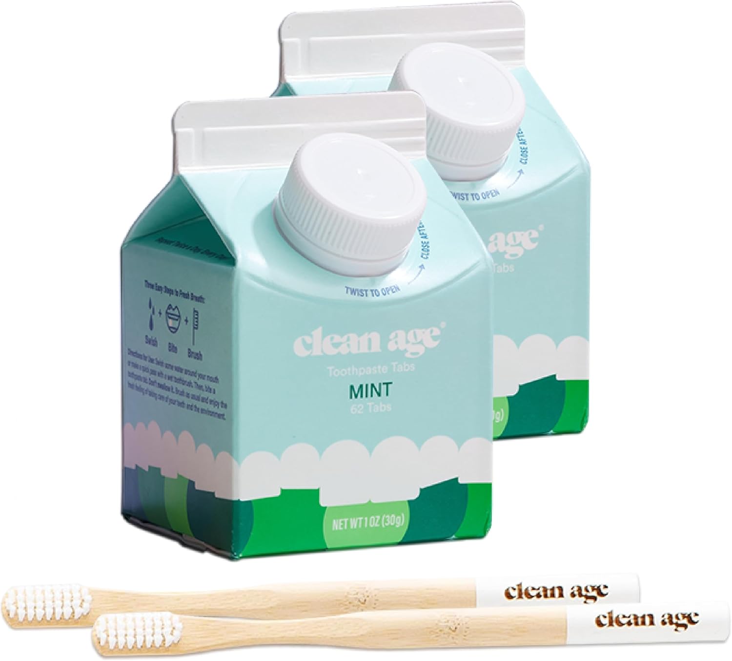 Amazon.com : Clean Age 62 Count Mint Toothpaste Tabs (2 Count) & Bamboo ...