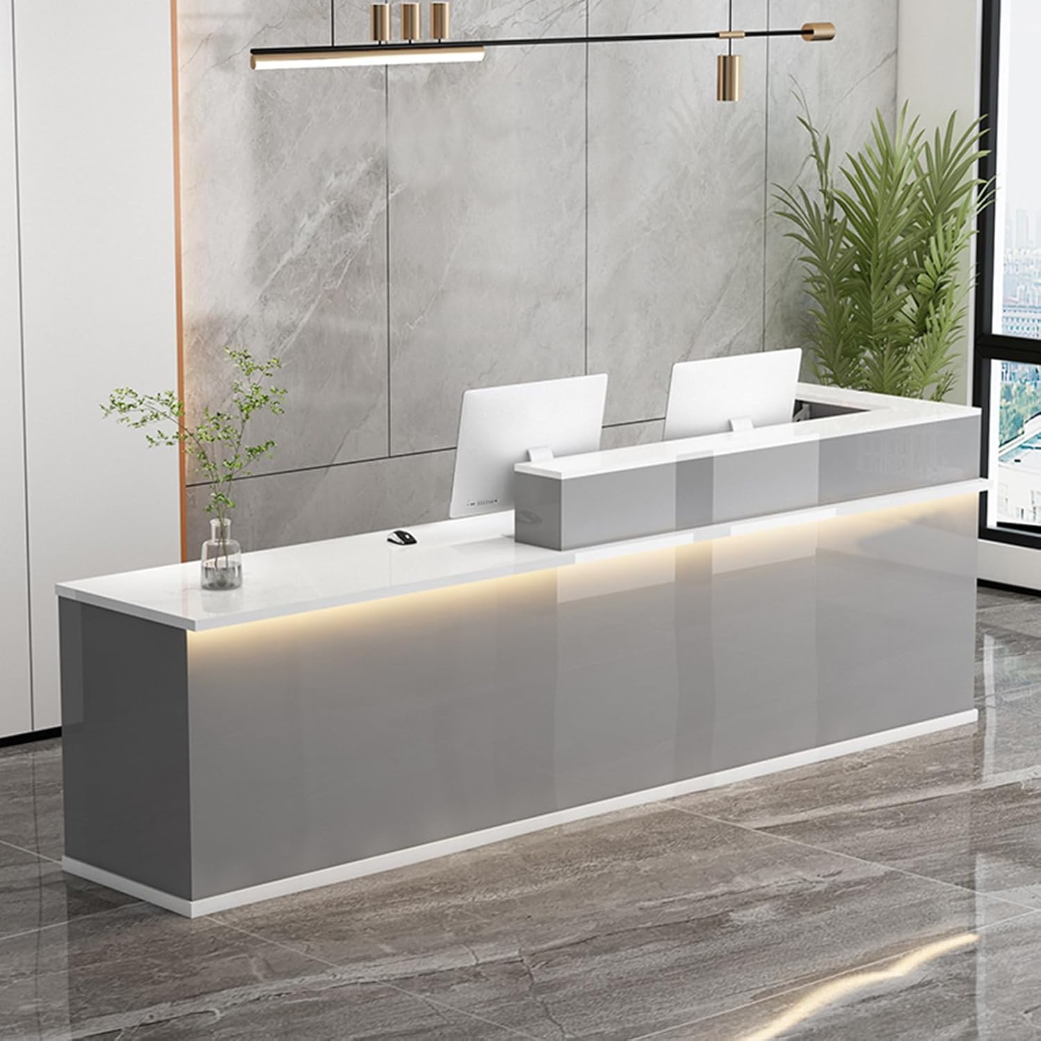 Amazon.com: SUZEPER Modern Reception Desk with Counter, LED Lights ...