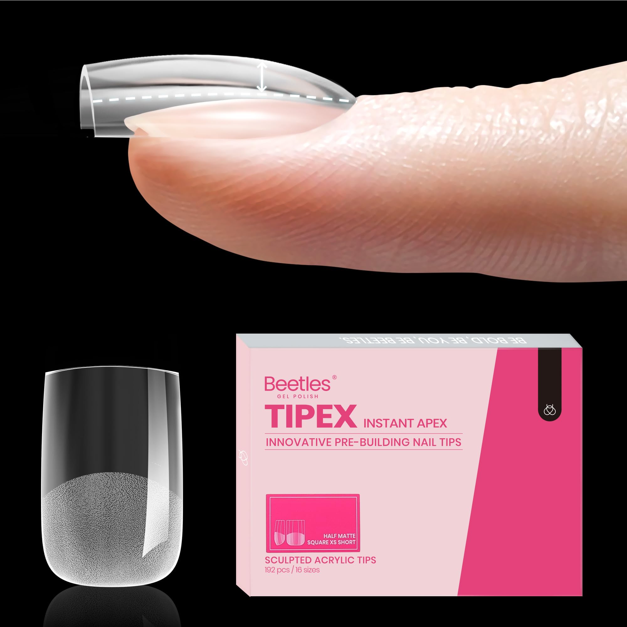 Amazon.com: Beetles Tipex Instant Apex Nail Tips XS Short Square: 192 ...