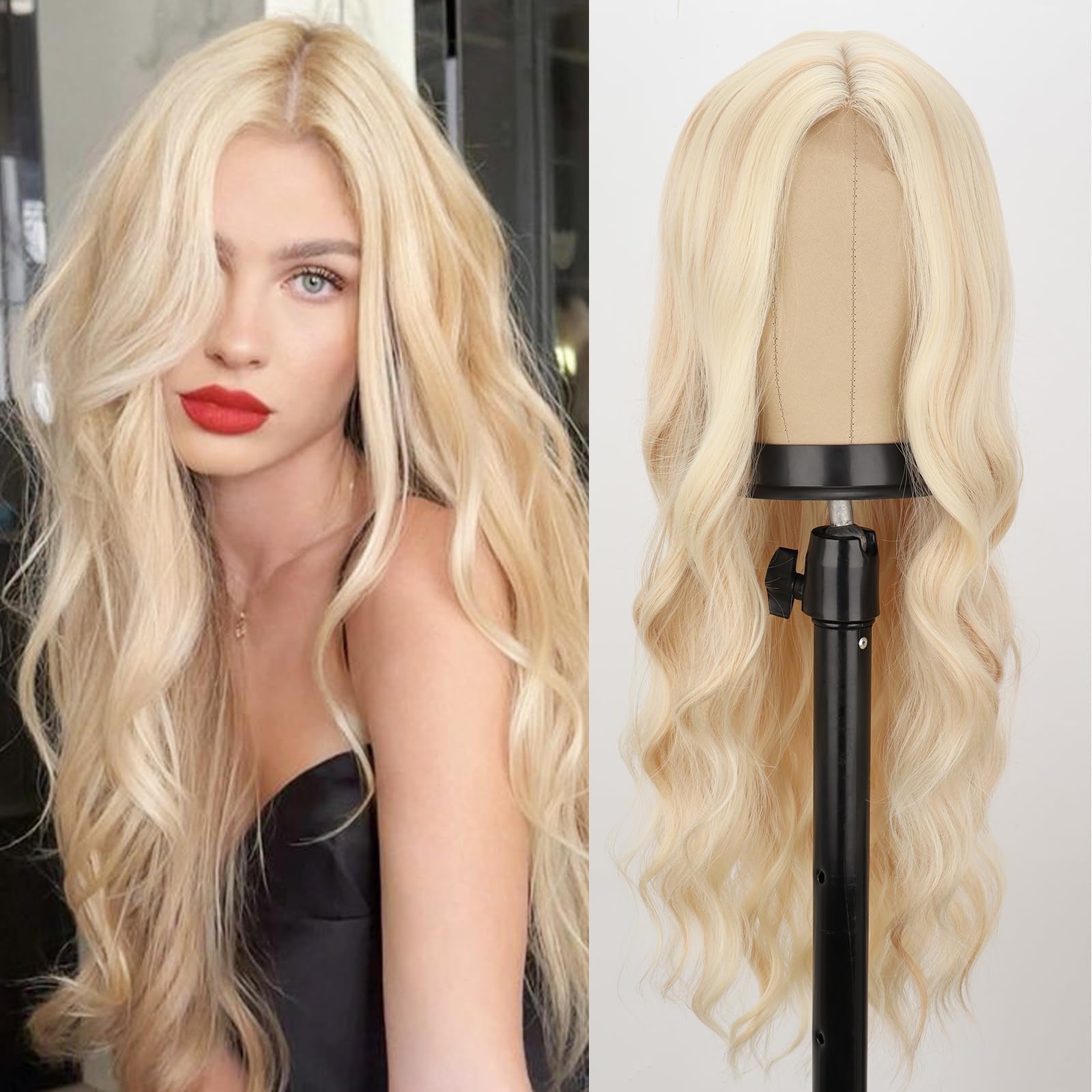 Amazon.com : Xinran Pink Long Straight Wig Light Pink Middle Part ...