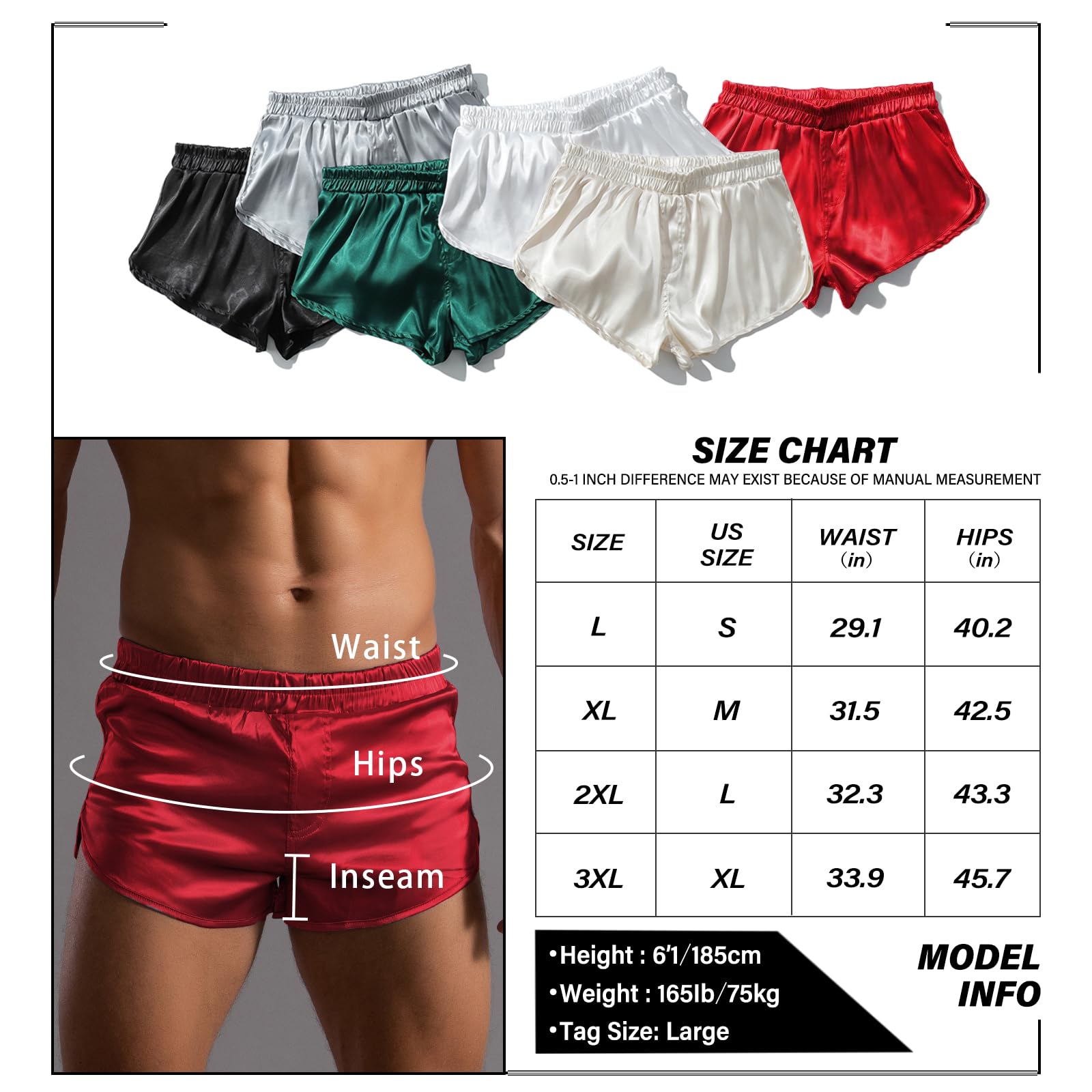 Snapklik.com : GENEMEN Mens Satin Silk Boxers Sexy Lounge Shorts 3 Inch ...