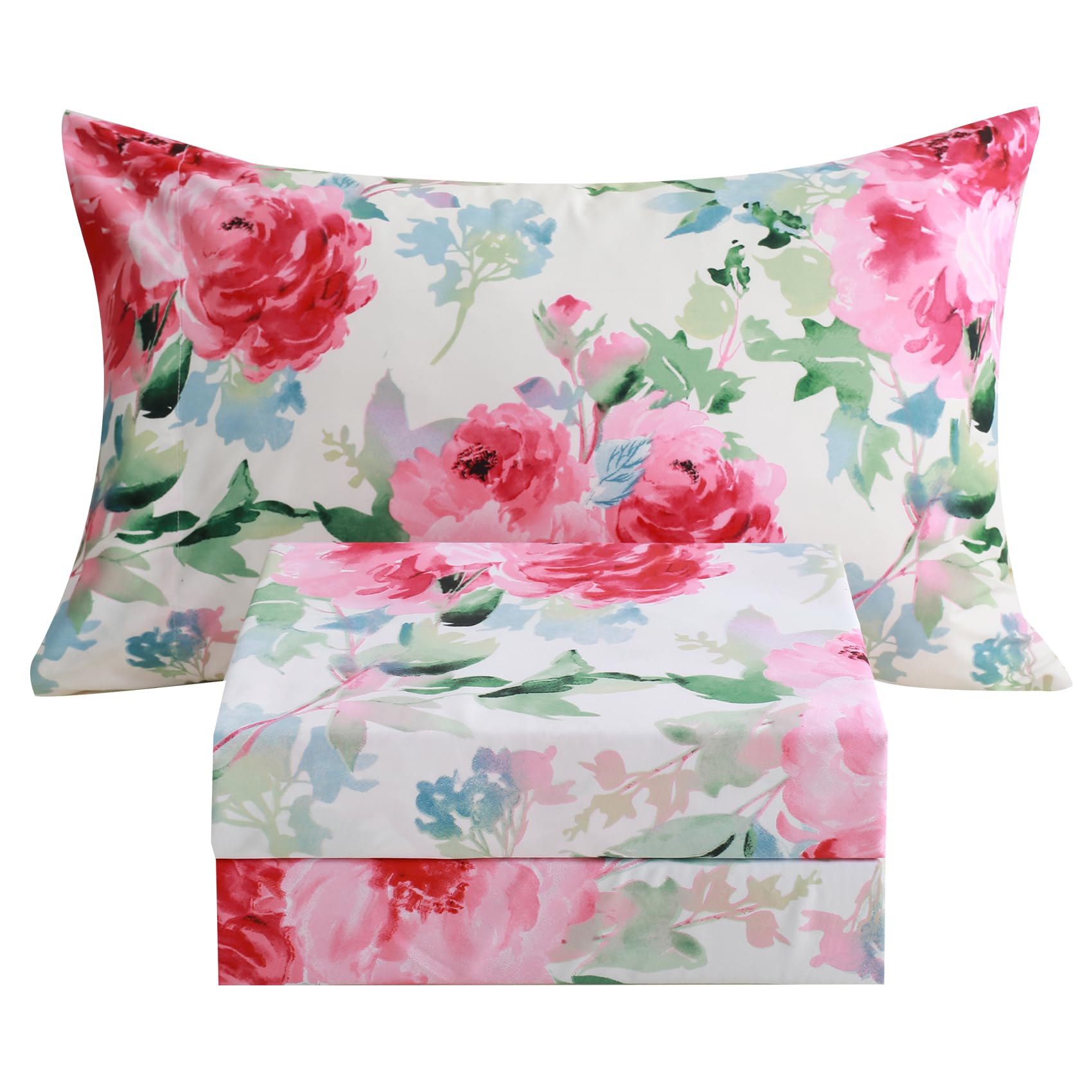 Amazon.com: JSD Watercolor Rose Floral Sheet Set Twin Size, 3 Piece ...