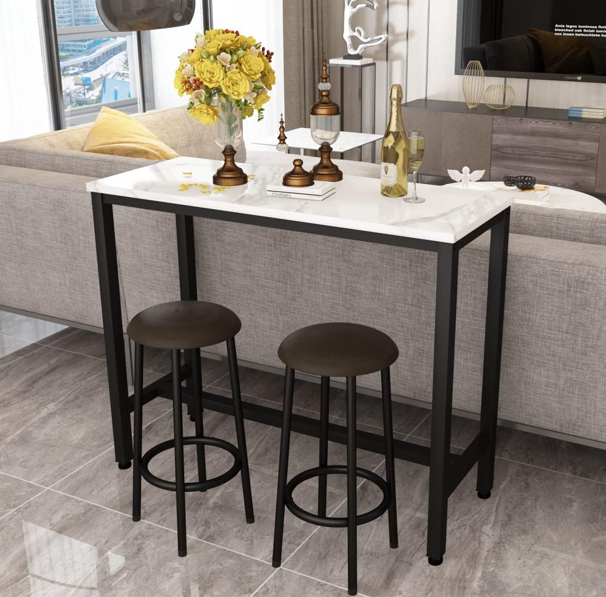 Lamerge 47.2 Bar Table Set of 2,Faux Marble Table Bahrain | Ubuy