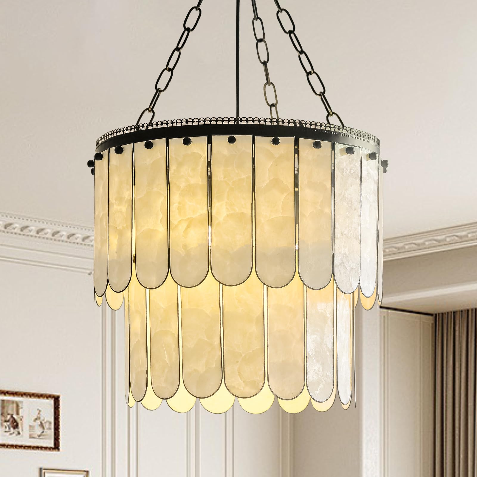 YESIDS Capiz Shell Chandelier, Modern Dining Room Pendant Light, Black ...