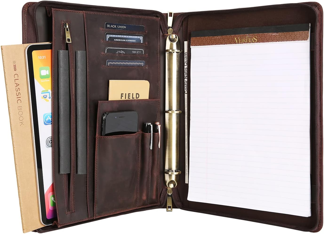 Amazon.com : YIWEN Handmade Genuine Leather Portfolio, Zippered ...