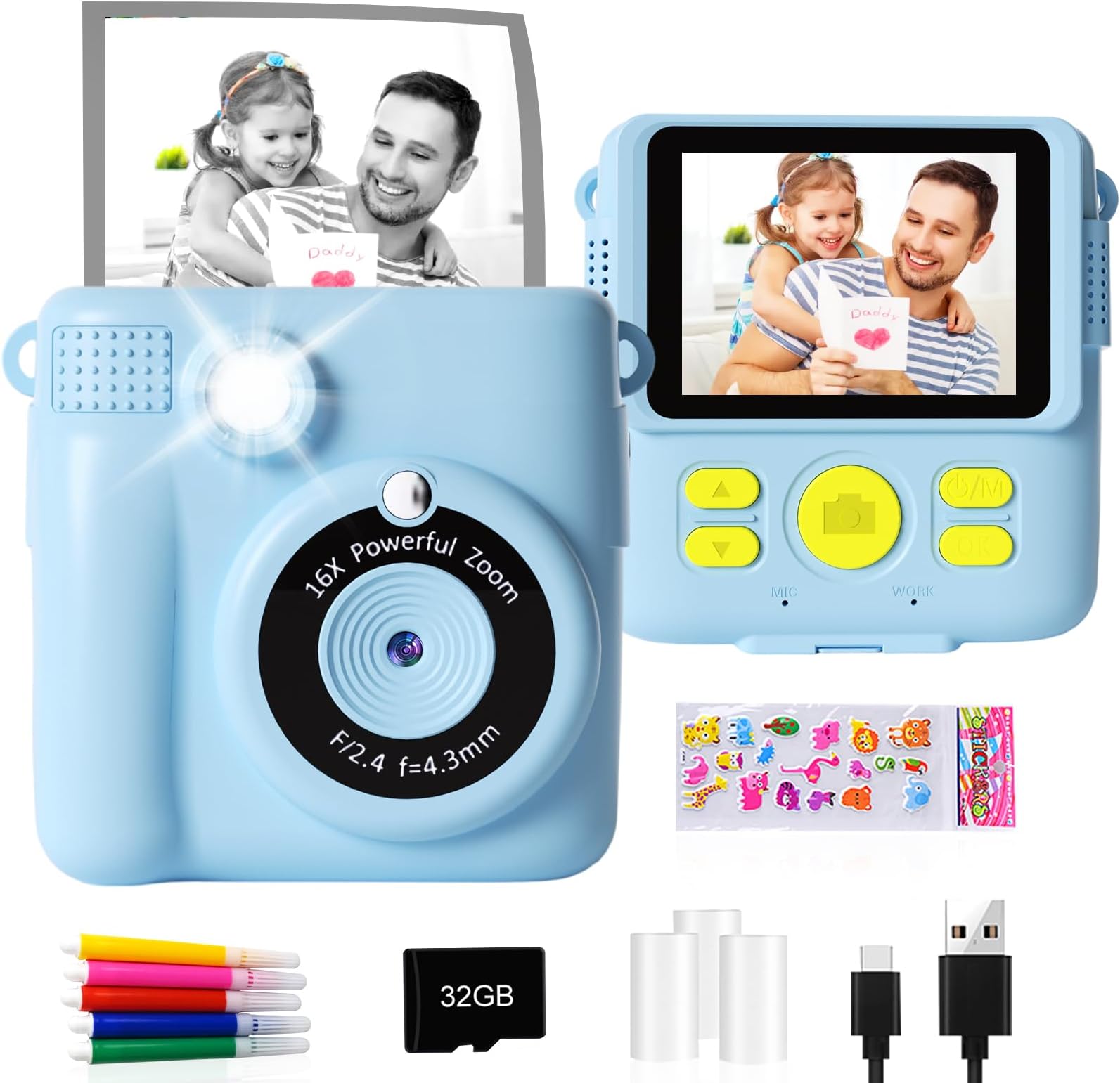 Gofunly Kinderkamera Sofortbildkamera, Sofortbildkamera Kinder 2,4 Zoll ...