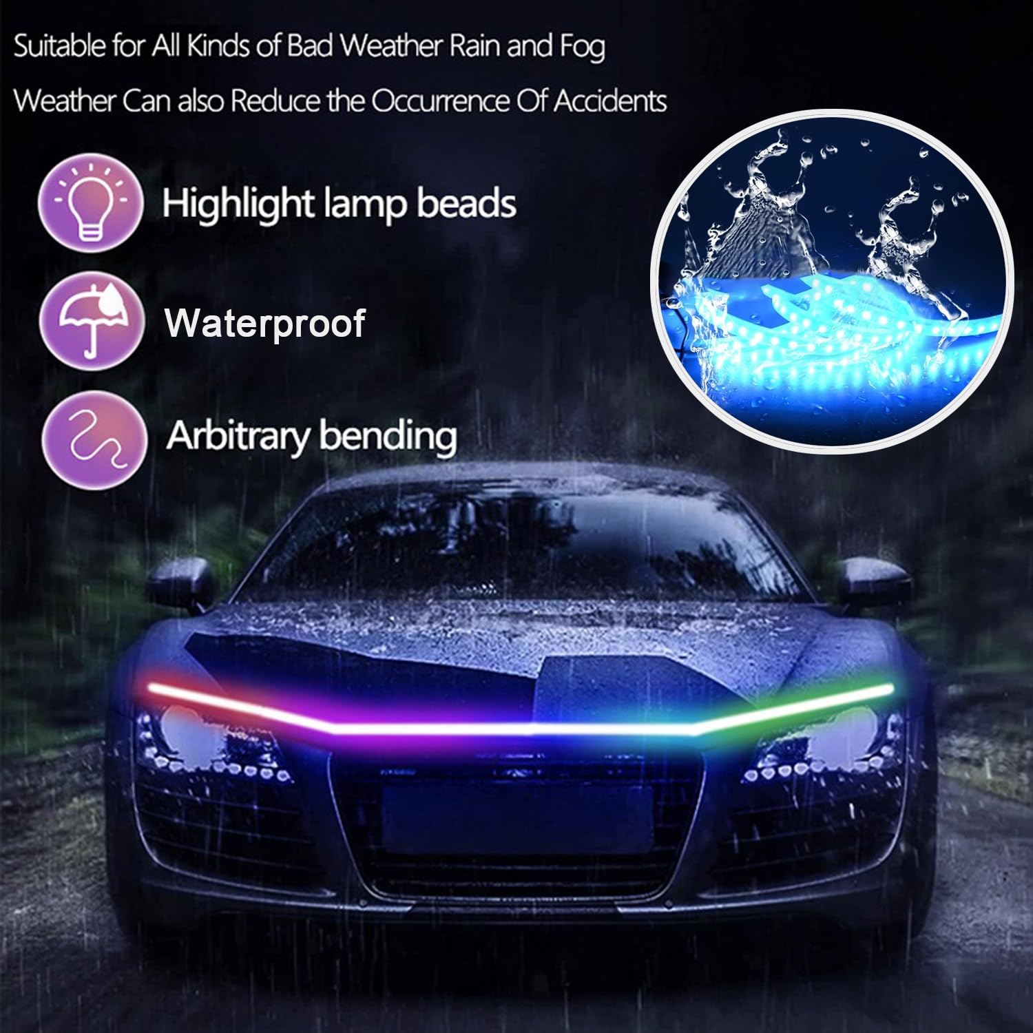Christmas Lights For Car DREAMOTOR 71 Inch Car Hood LED Strip, White ...