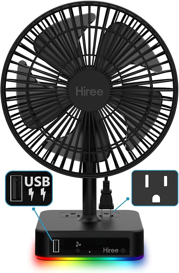 Amazon.com: Hiree Desk Fan with USB Charging Port, 6.7 Inch 2 Speeds ...