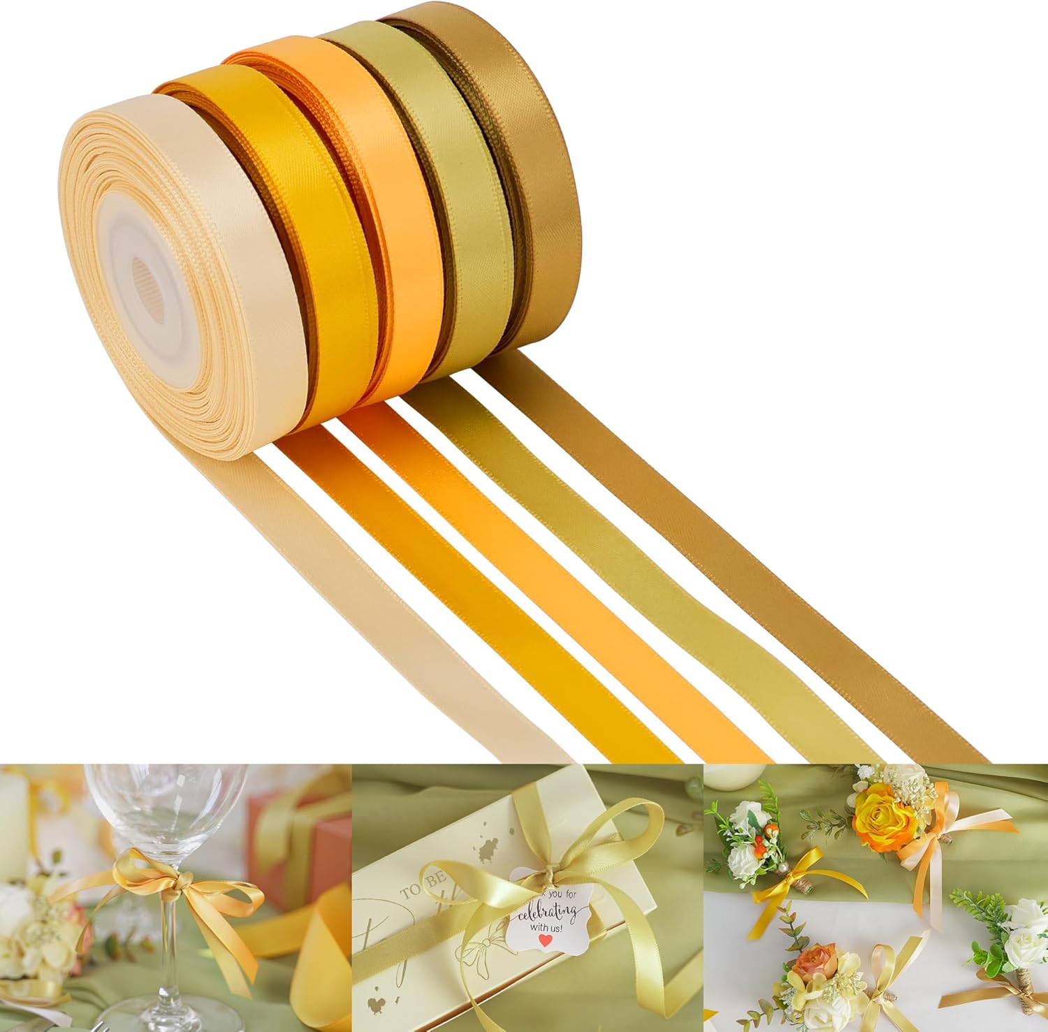 Amazon.com: HUIHUANG Thin Satin Ribbon 3/8 inch - 5 Rolls Total 50 ...