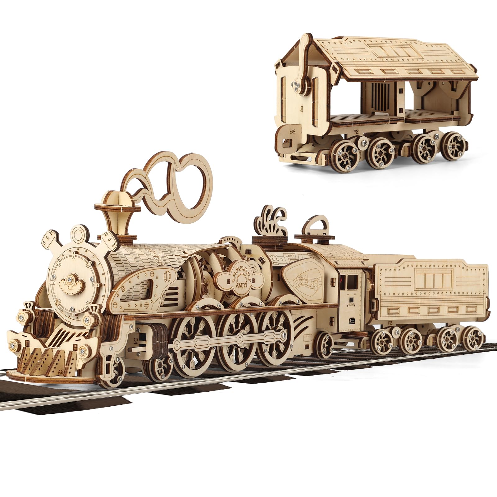 Amazon.com: 3D Wooden Puzzles for Adults, Movable DIY Wooden Train ...