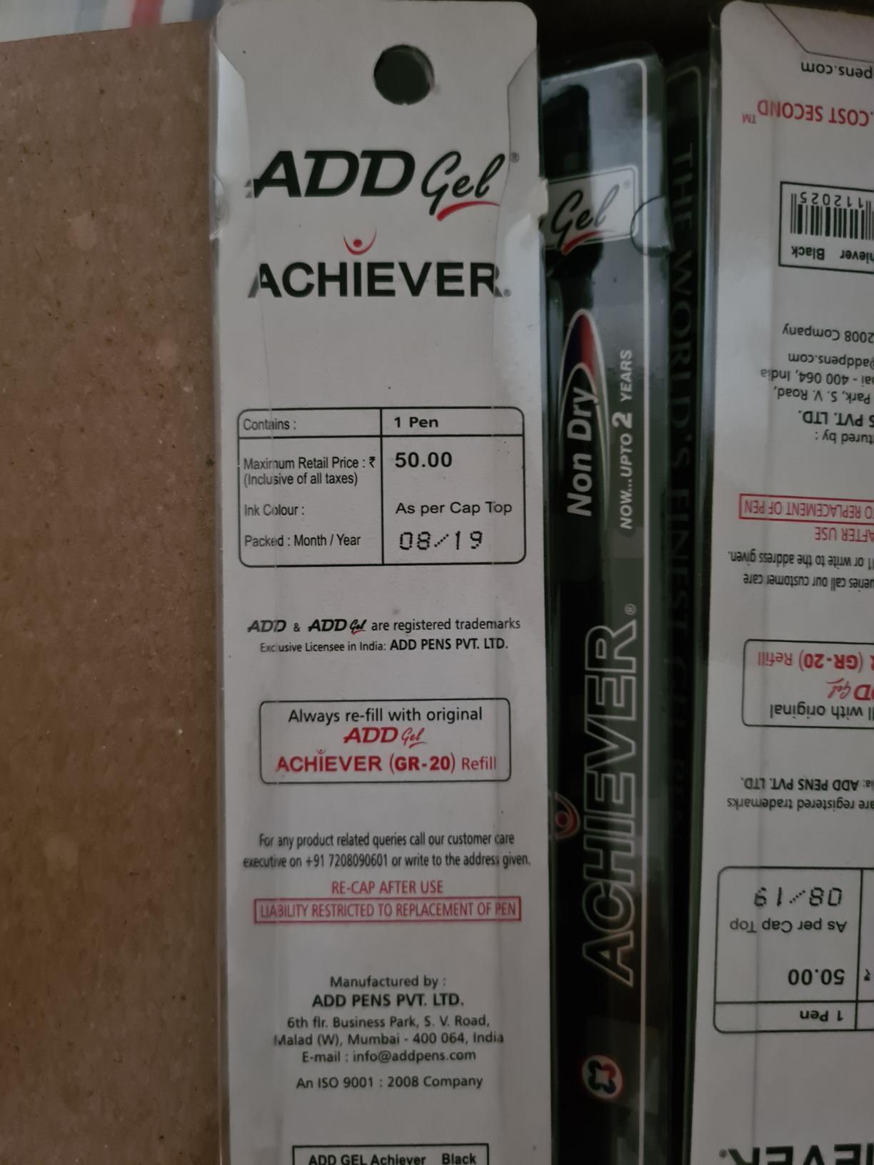 Add Gel Achiever Gel Pen-Black,Set of 10 Pens : Amazon.in: Office Products