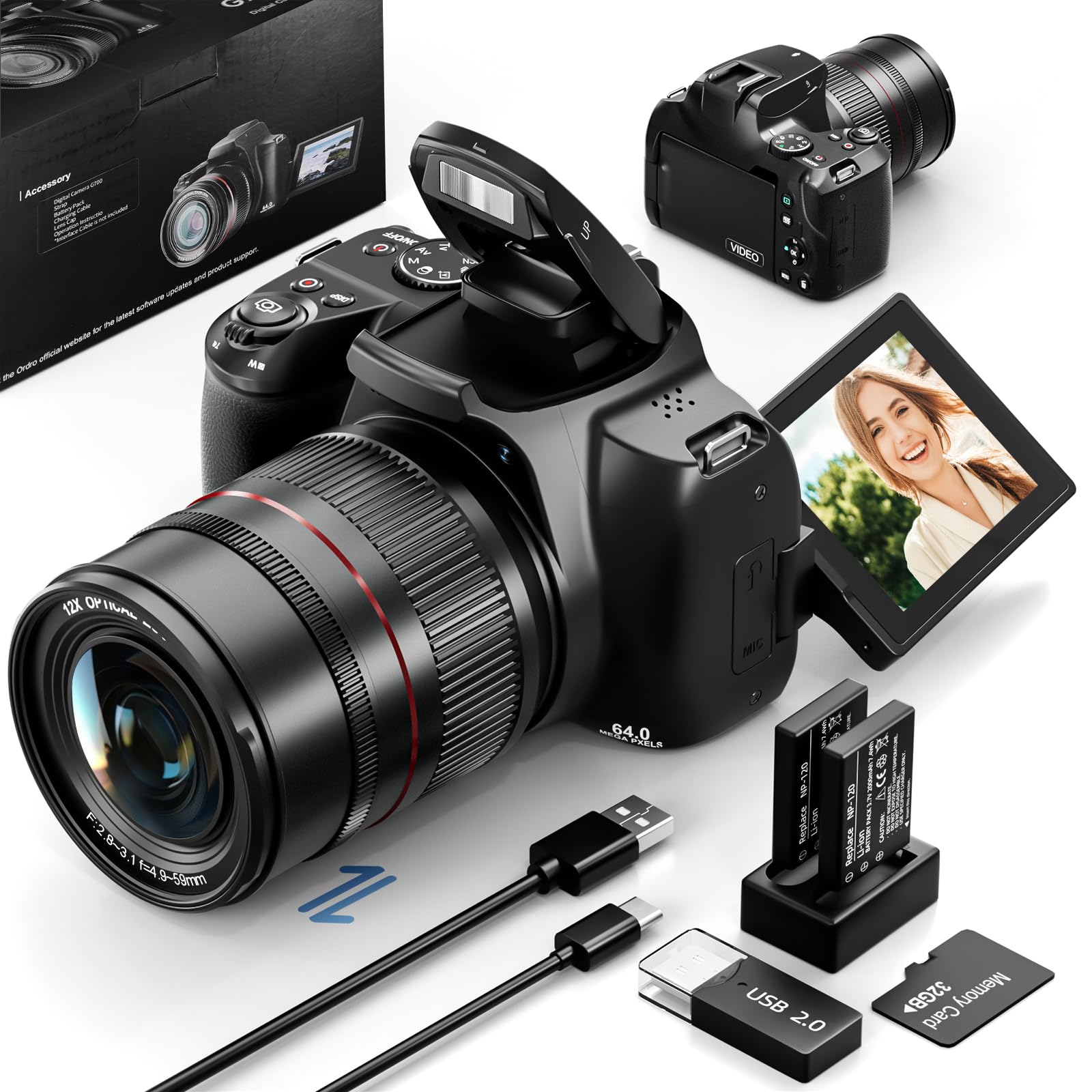 Amazon.com : 64MP Digital Camera for Photography,12 x Optical Zoom ...