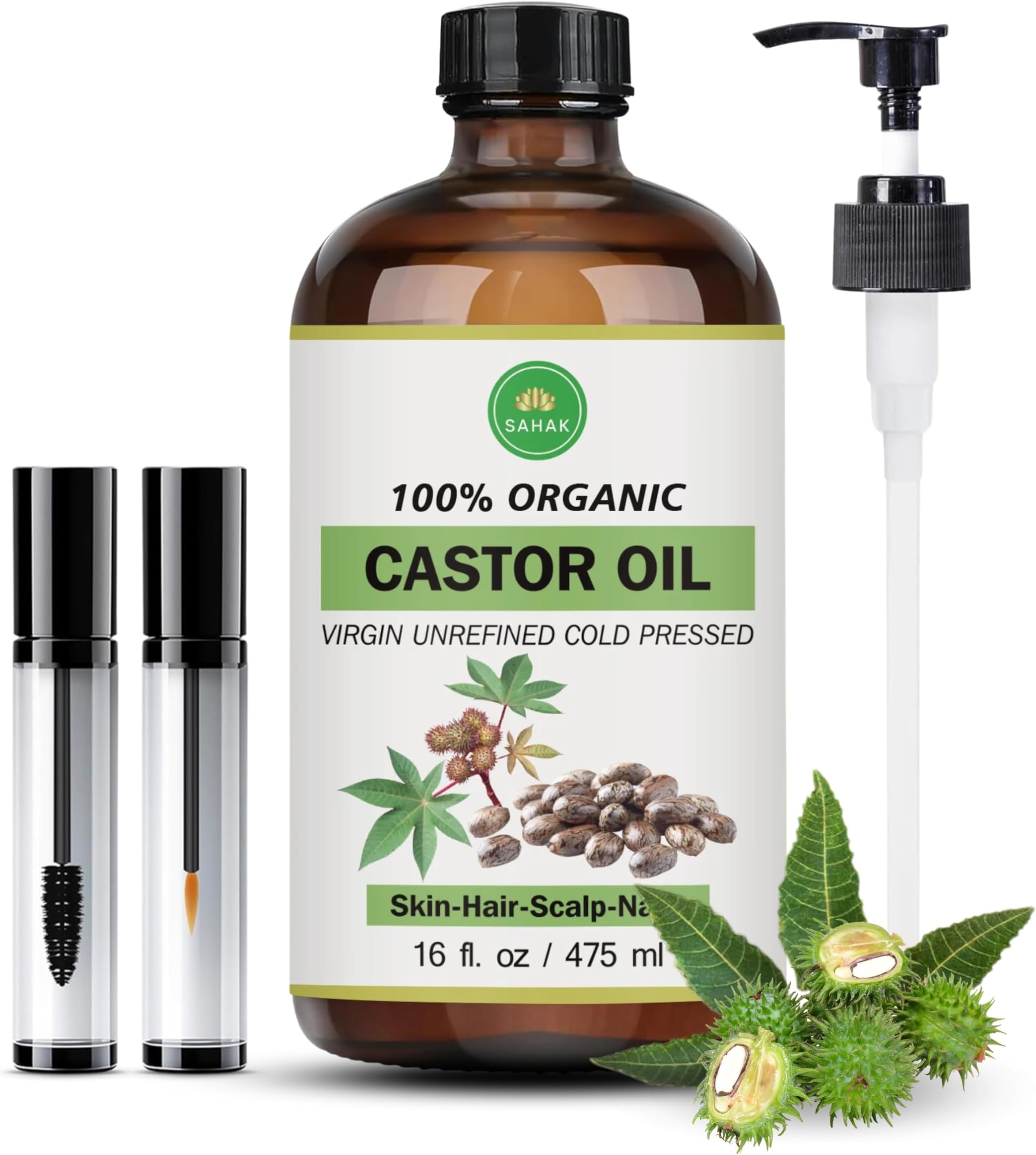 Amazon.com : Organic Castor Oil-Cold Pressed I for Hair Growth I Hexane-Free Extra Virgin I for ...