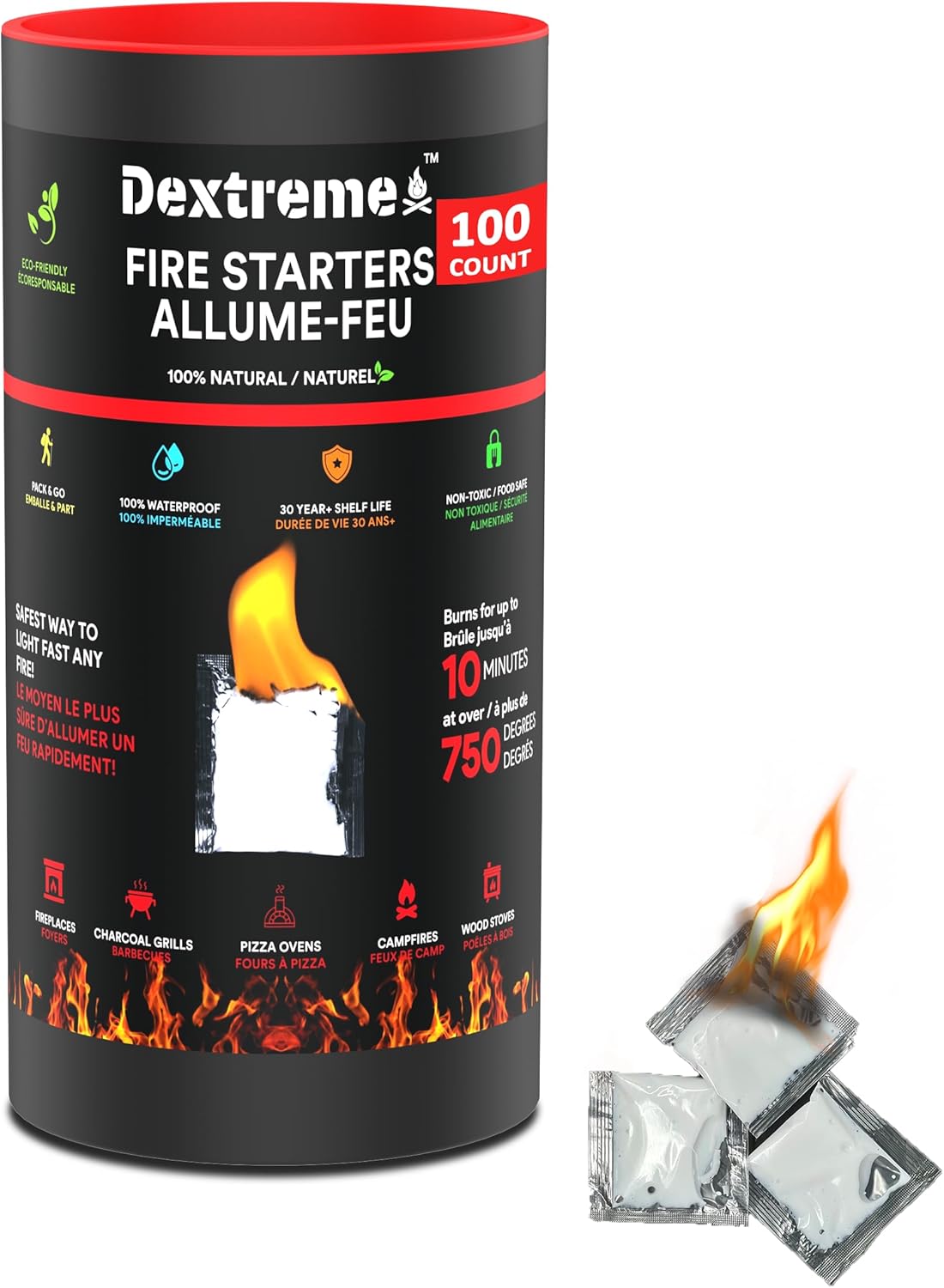 Dextreme Quick Instant Fire Starter 100Pcs - Waterproof All-Purpose ...