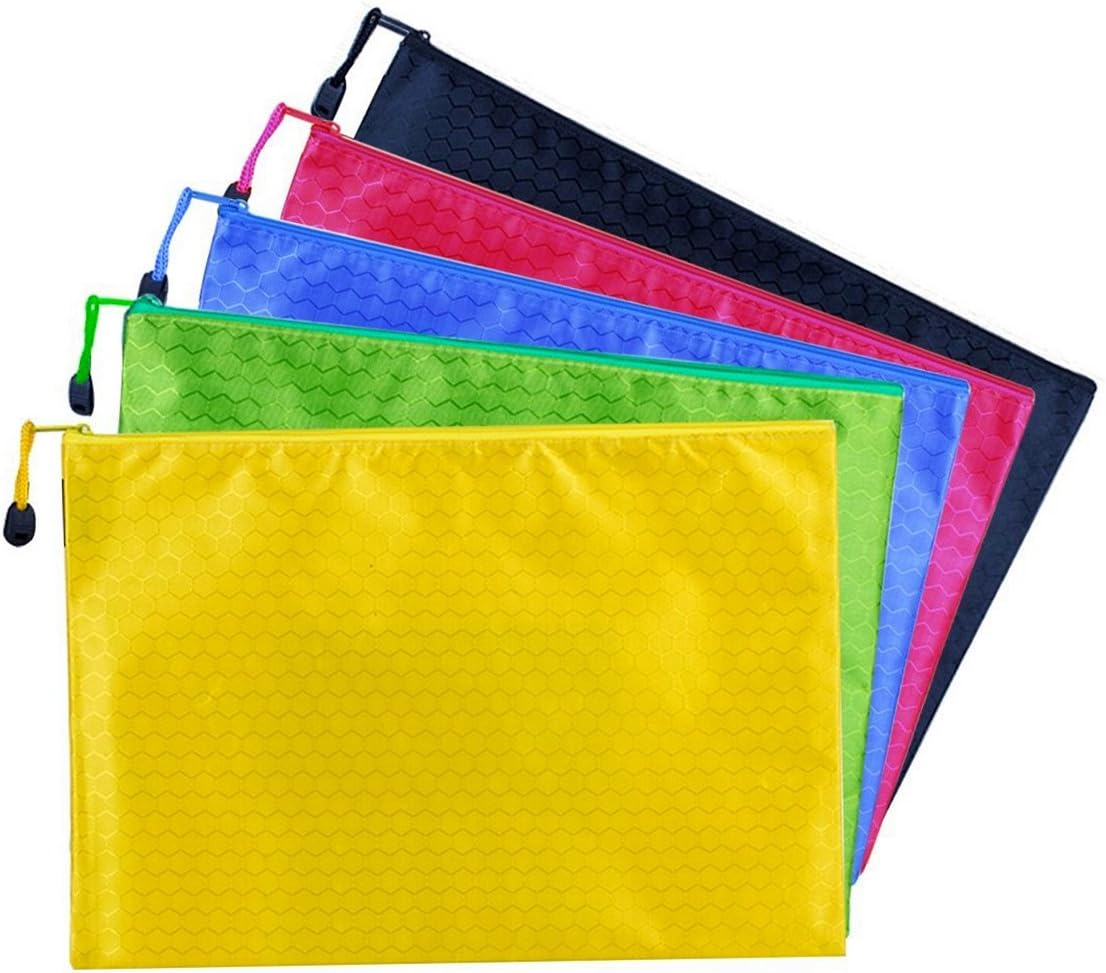 Amazon.com : SamIdea 5-Color Canvas Zipper File Bags 5 Pieces, A4 Size ...