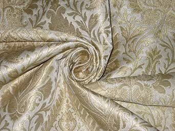 Amazon.com: Heavy Silk Brocade Fabric Metallic Gold & Ivory BRO122[4 ...