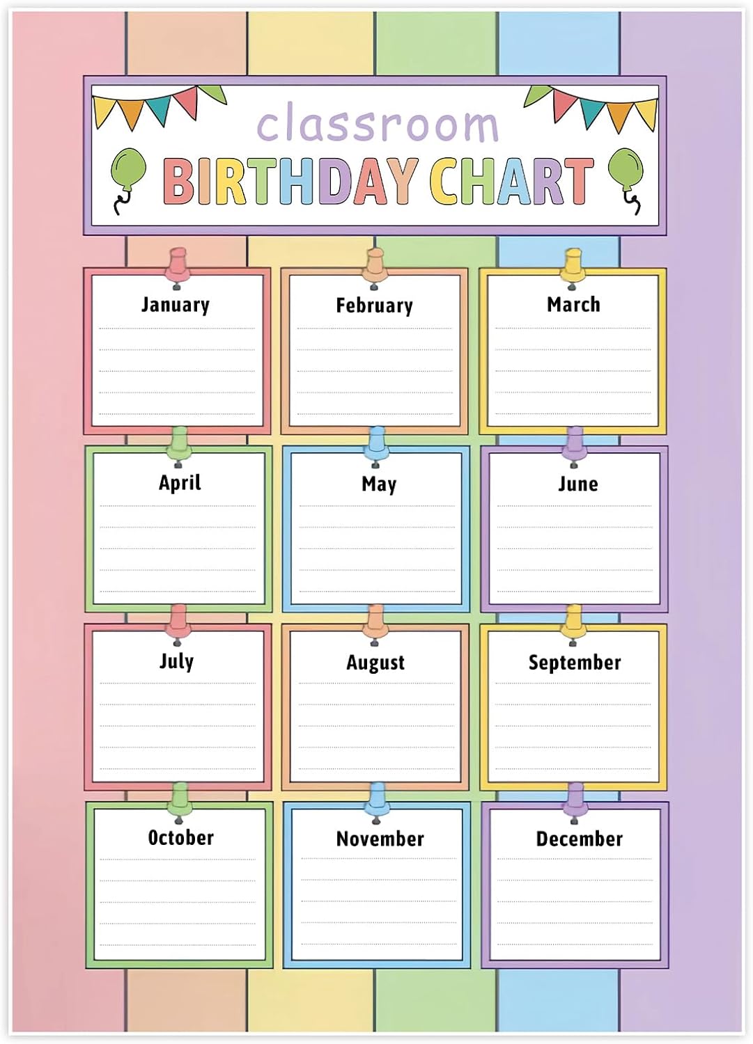 Amazon.com: Hoblynth Classroom Birthday Chart Poster Happy Birthday ...