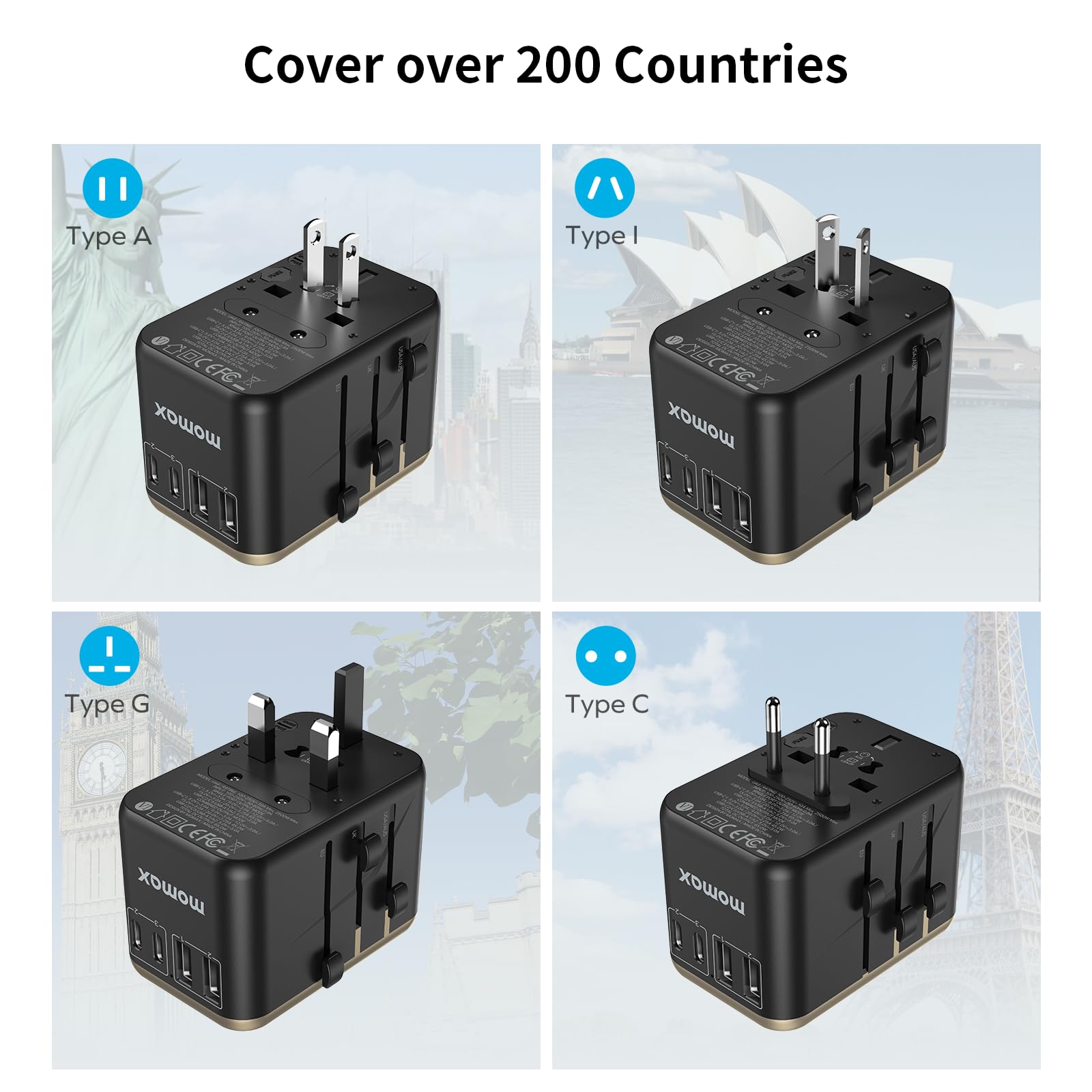 Snapklik.com : MOMAX Universal Travel Adapter, 70W GaN International ...