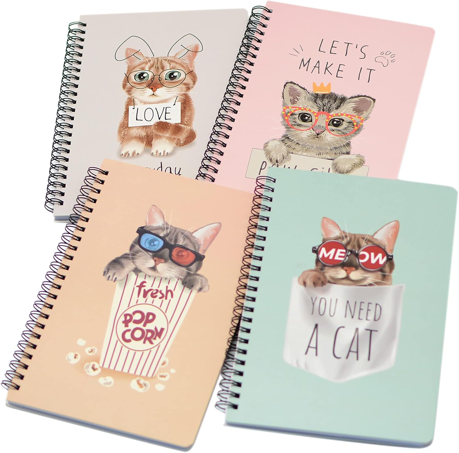 Amazon.com : Yansanido Spiral Notebook, 4 Pcs A5 Thick Cat Design ...