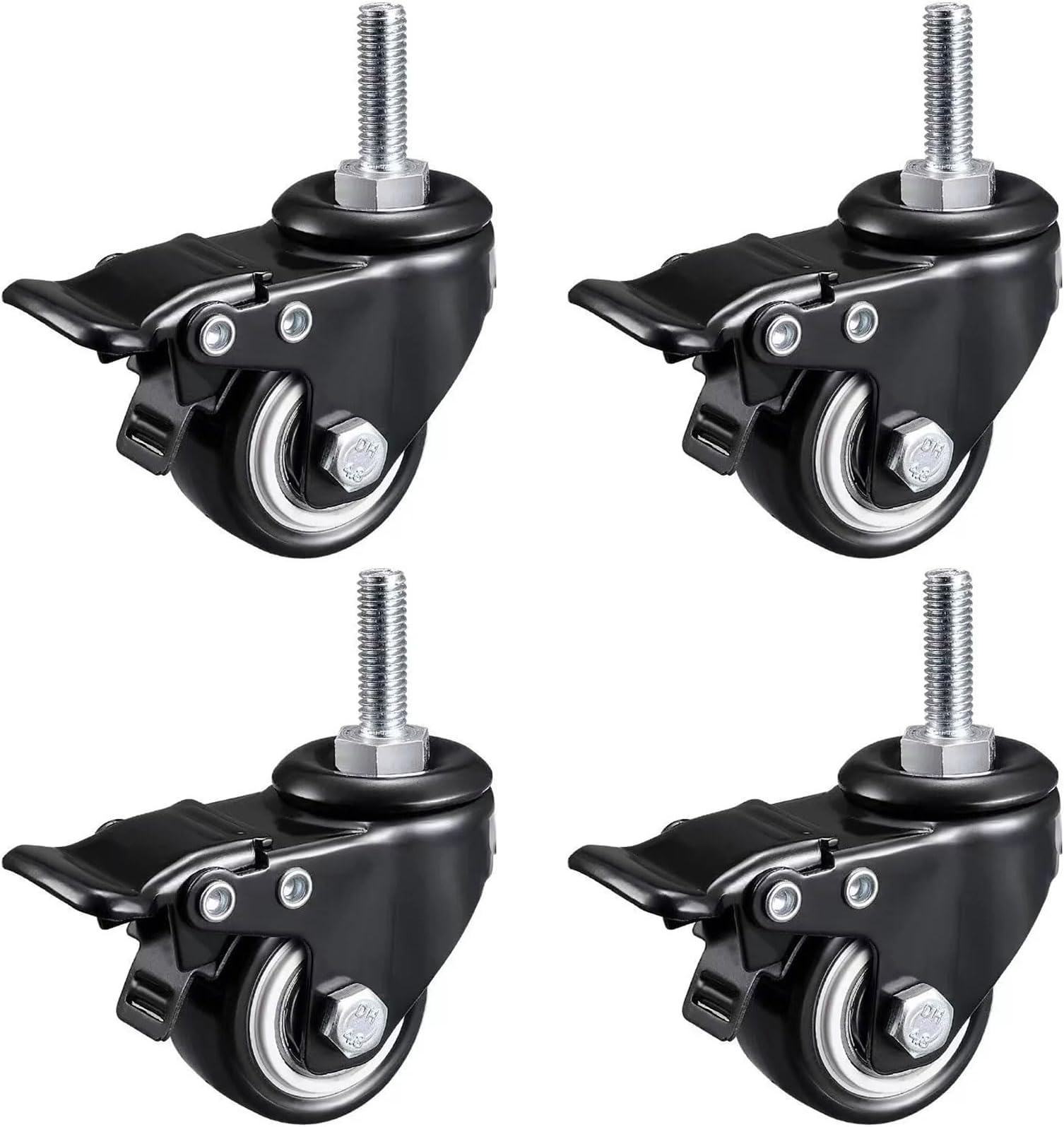 1.5" Threaded Stem Casters with Brake, Heavy Duty Swivel Caster Wheels ...