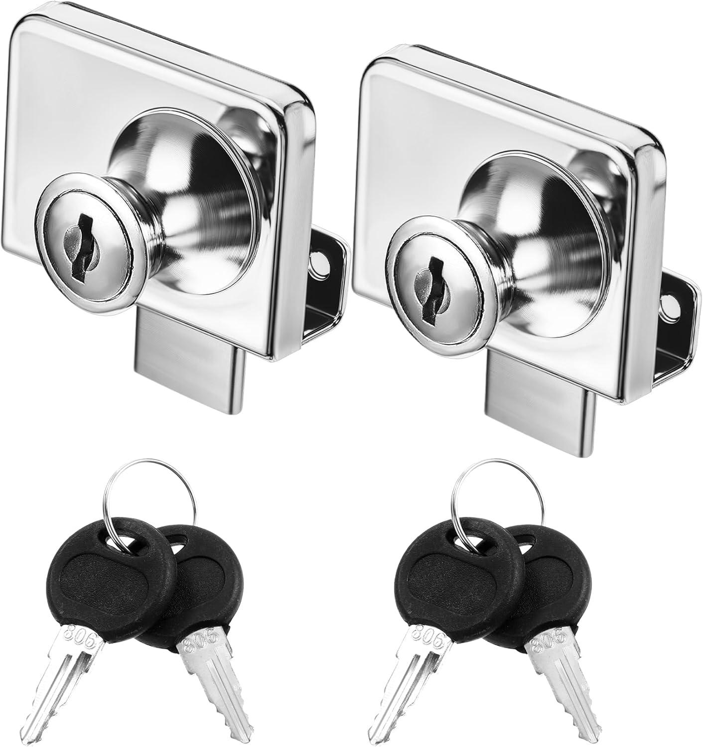 2 Pcs Showcase Lock Jewelry Cabinet Glass Lock Stainless Steel Glass ...