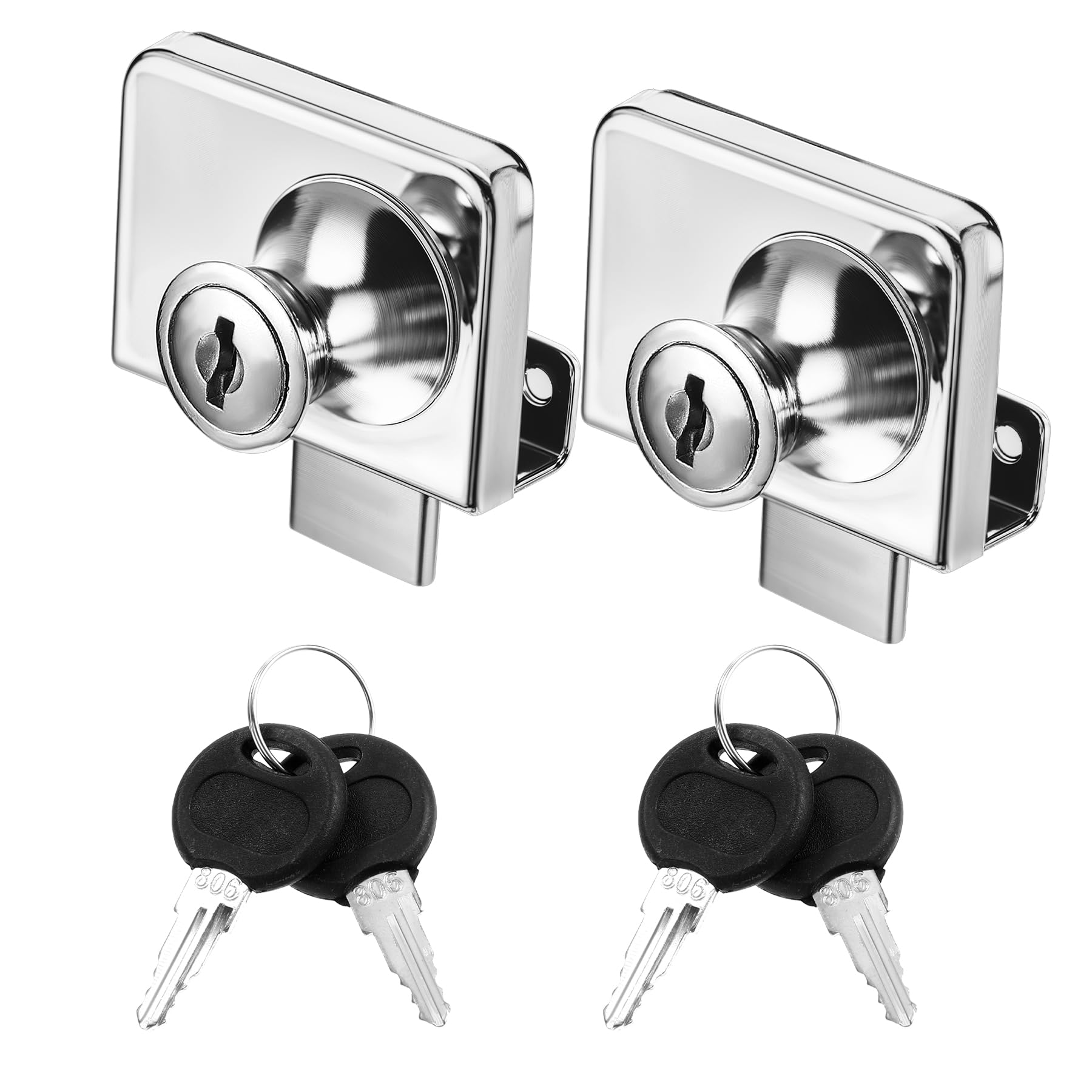 2 Pcs Showcase Lock Jewelry Cabinet Glass Lock Stainless Steel Glass ...