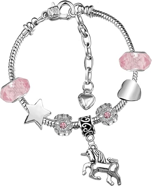Girls Magical Unicorn Sparkly Pink Crystal Charm Bracelet with Gift Box ...