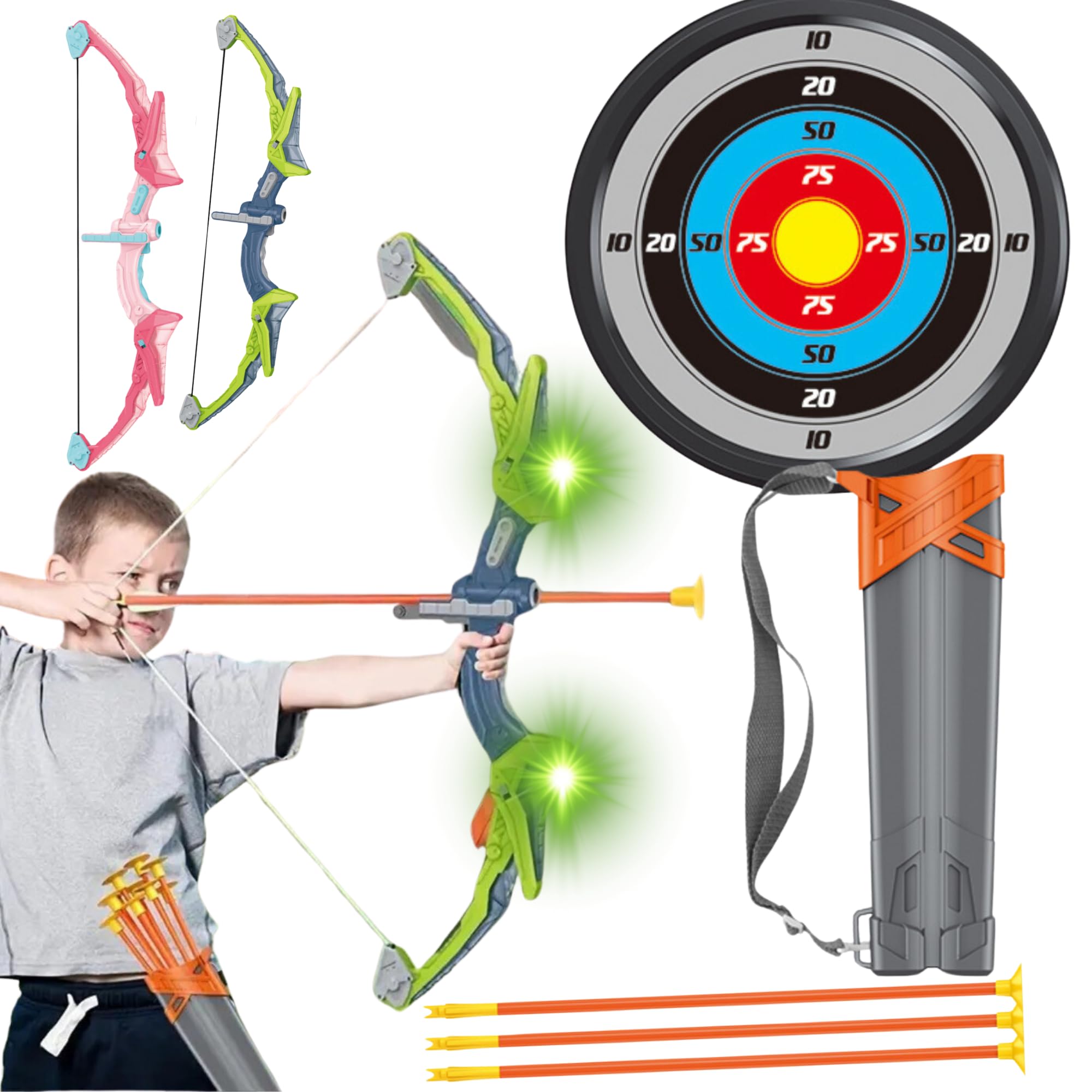 Mastery Brand Juego De 2 Arcos Y Flechas Con Tiro Al Blanco Para Niños - Con Luz Led Y 14 ...