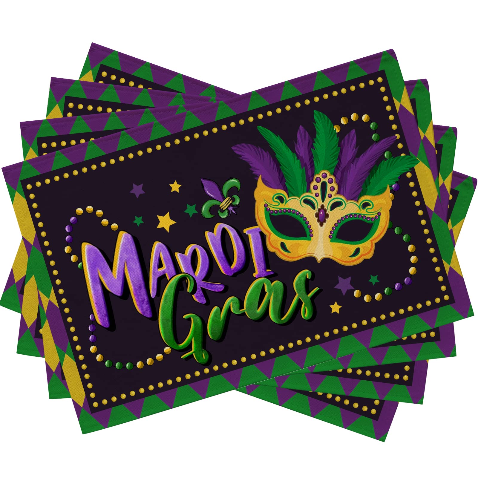 Amazon.com: Seliem Mardi Gras Mask Purple Green Placemats Set of 4 ...