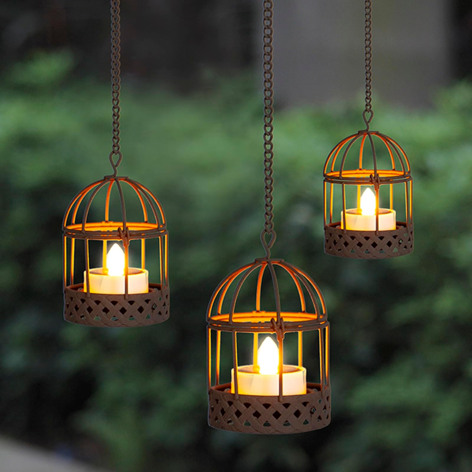 Amazon.com: Solar Hanging Lanterns Outdoor Waterproof Rust Birdcage ...