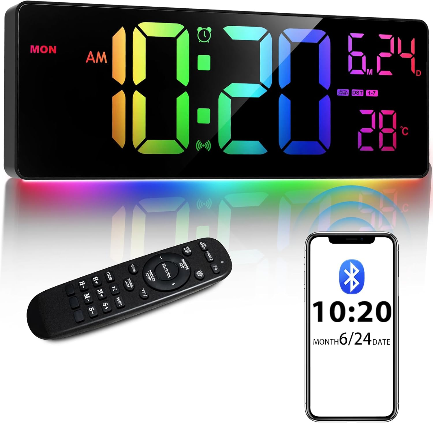 Amazon.com: Xflyee 16" Bluetooth Large Digital Wall Clock/Auto Time ...