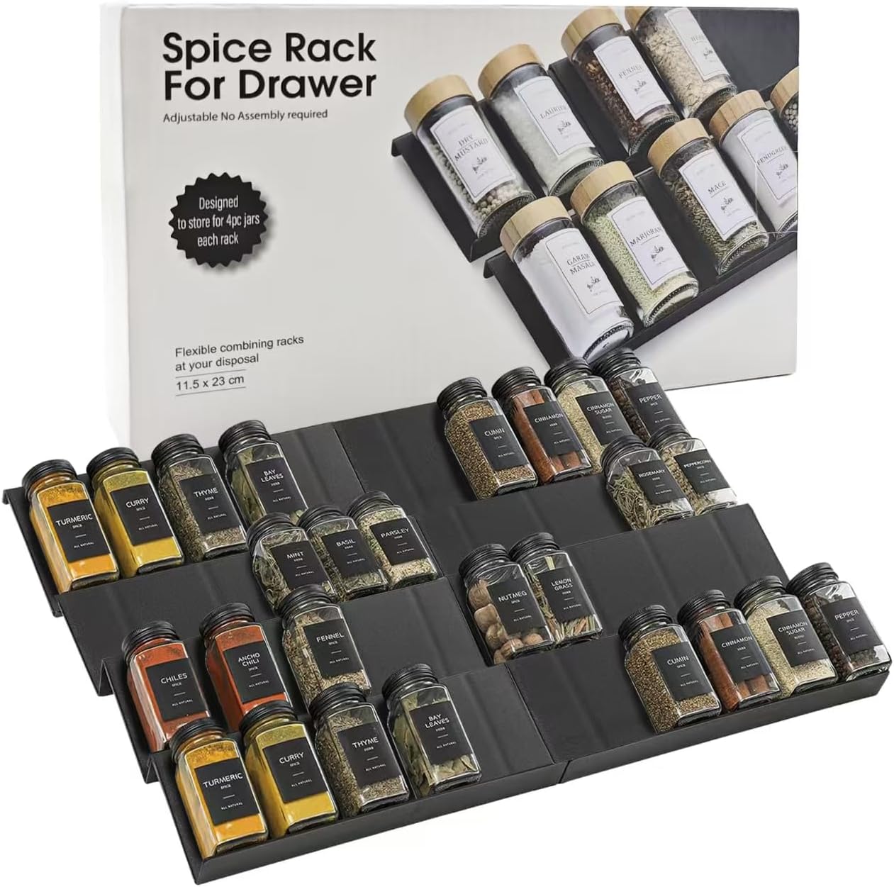 TPTGIAR Spice Drawer Organiser 8PCS 11.5×23cm Patchworkable Spice Rack ...