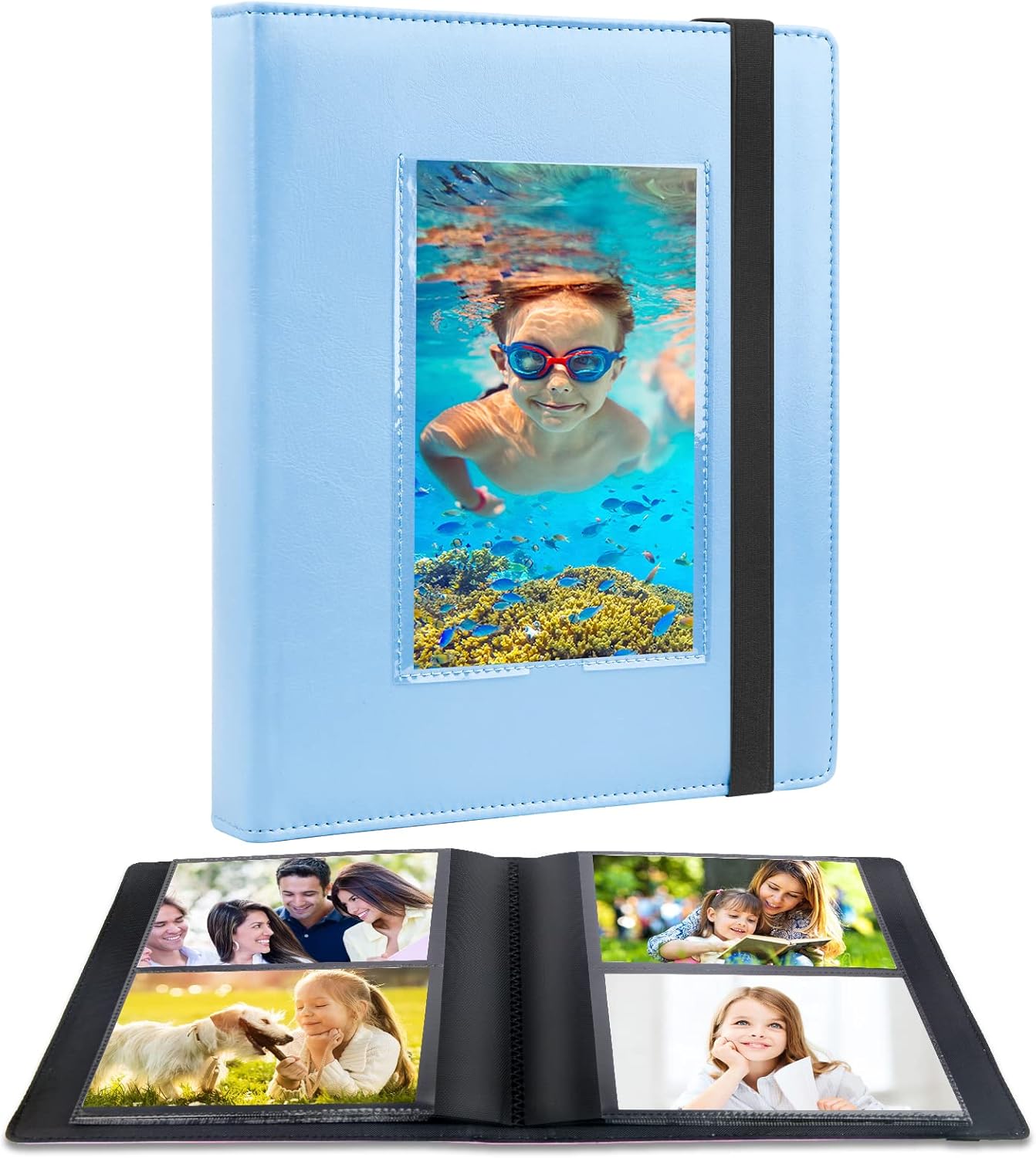 Photo Album 4x6 Photos PU Leather Cover Picture Book Black Inner Page ...