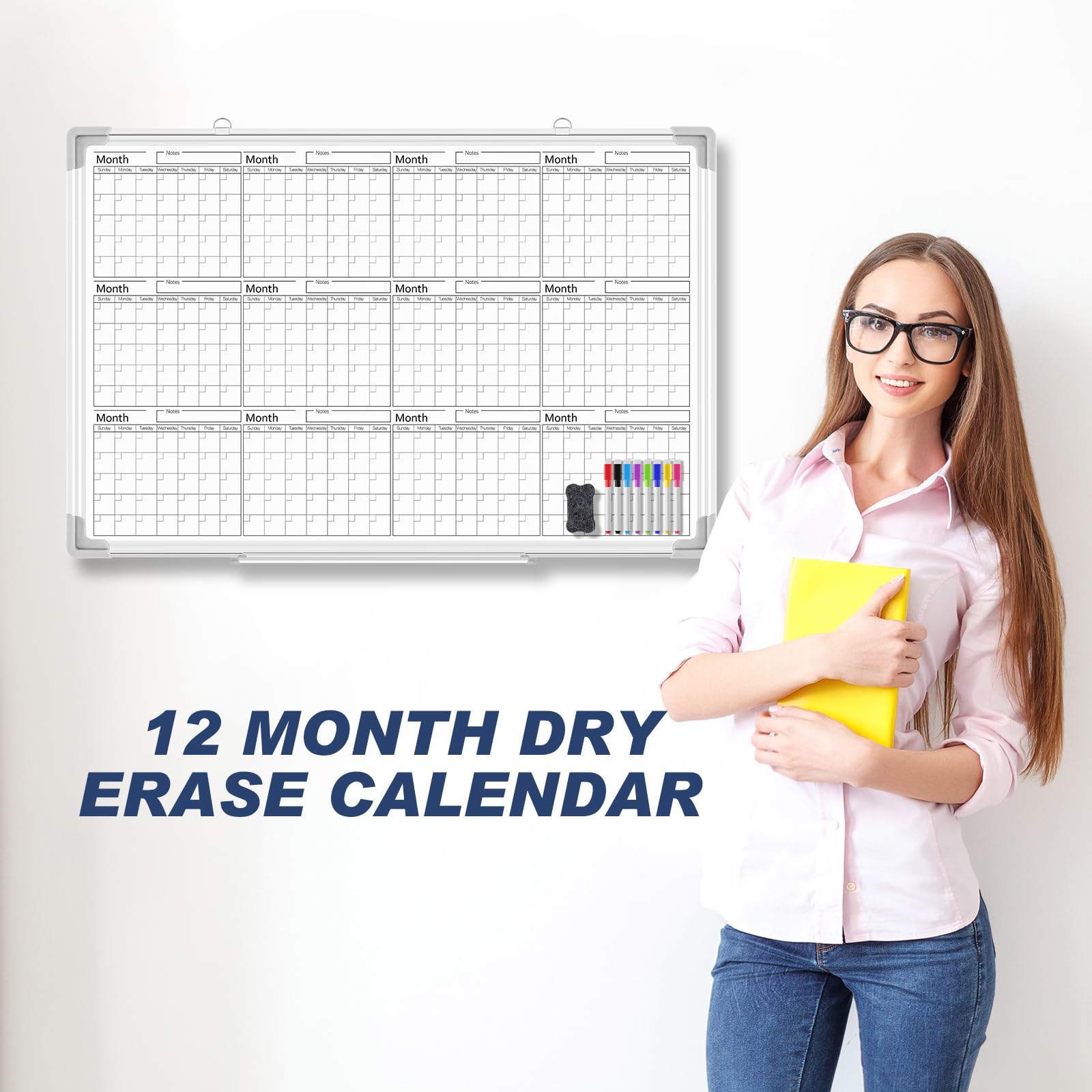 Snapklik.com : 36" X 24" Magnetic Horizontal Yearly 12 Month Dry Erase ...