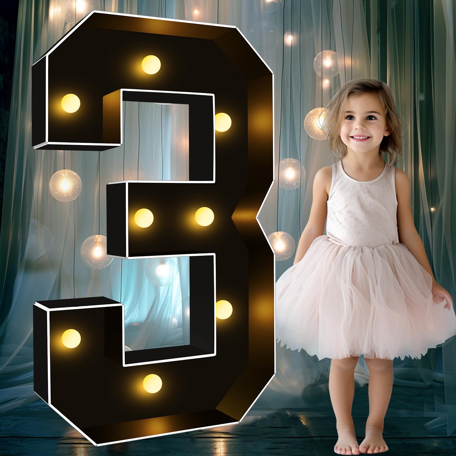 Amazon.com: Ledido 3FT Marquee Light Up Numbers Black Mosaic Numbers ...
