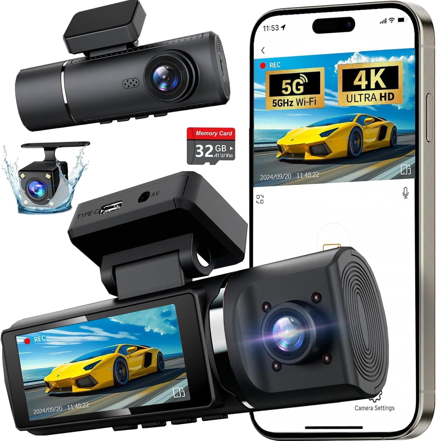 Amazon.com: 3 Channel 4K Dash Cam Front, 1080P Dash Camera Rear and ...