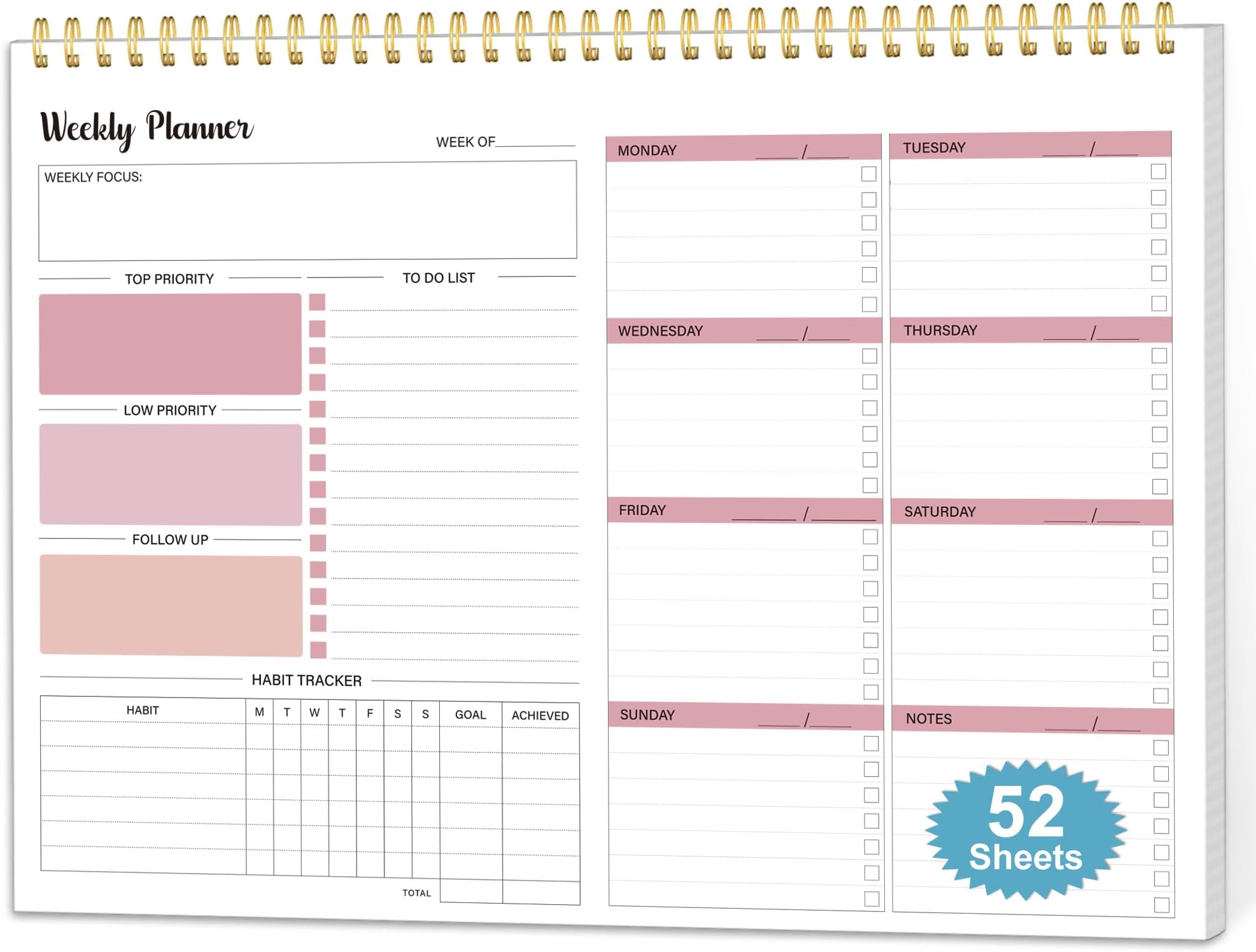 Amazon.com : Weekly To Do List Notepad, Weekly Planner Undated, Habit ...