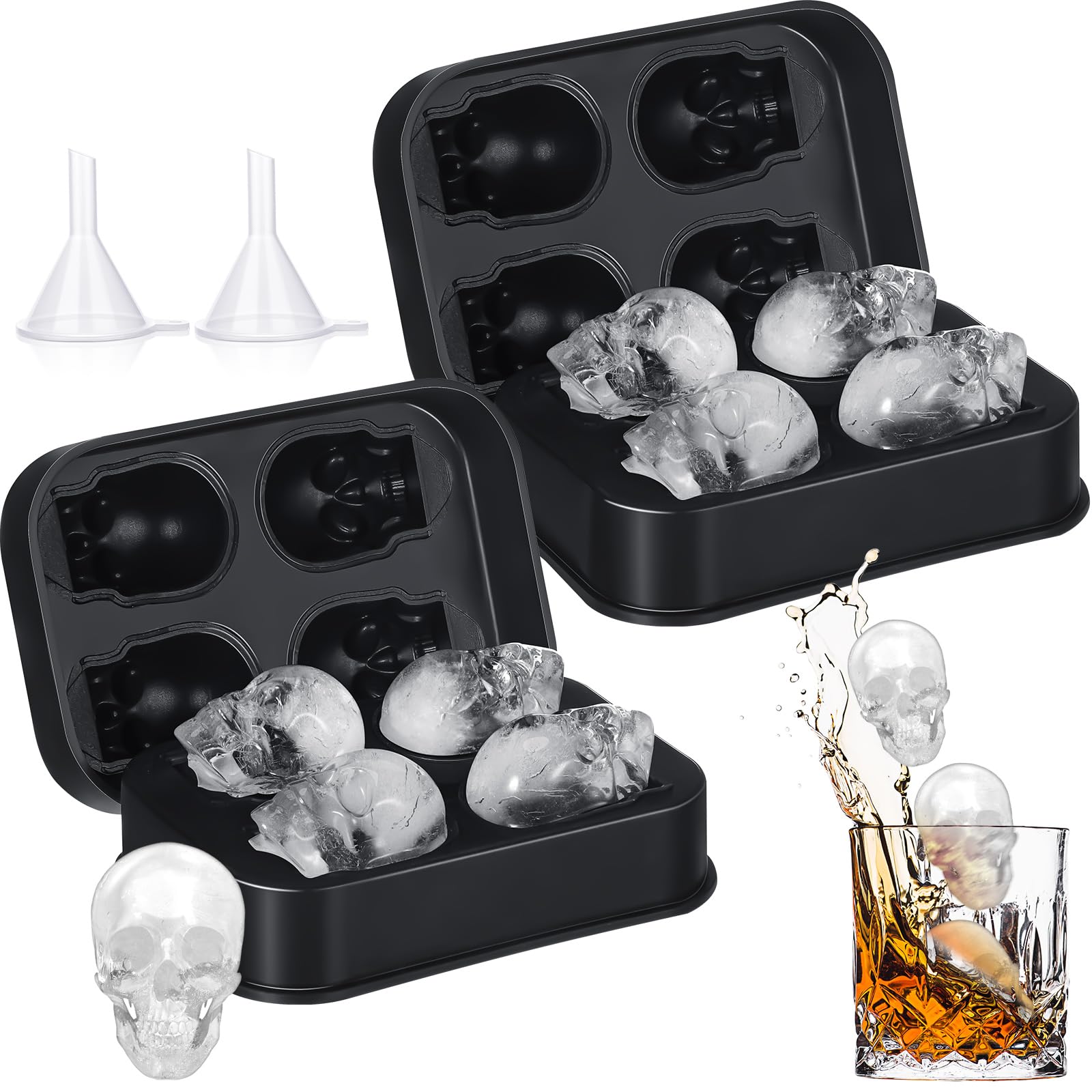 Hoolerry 2 Pack Skull Ice Cube Mold Silicone Skull Ice Maker Mold ...