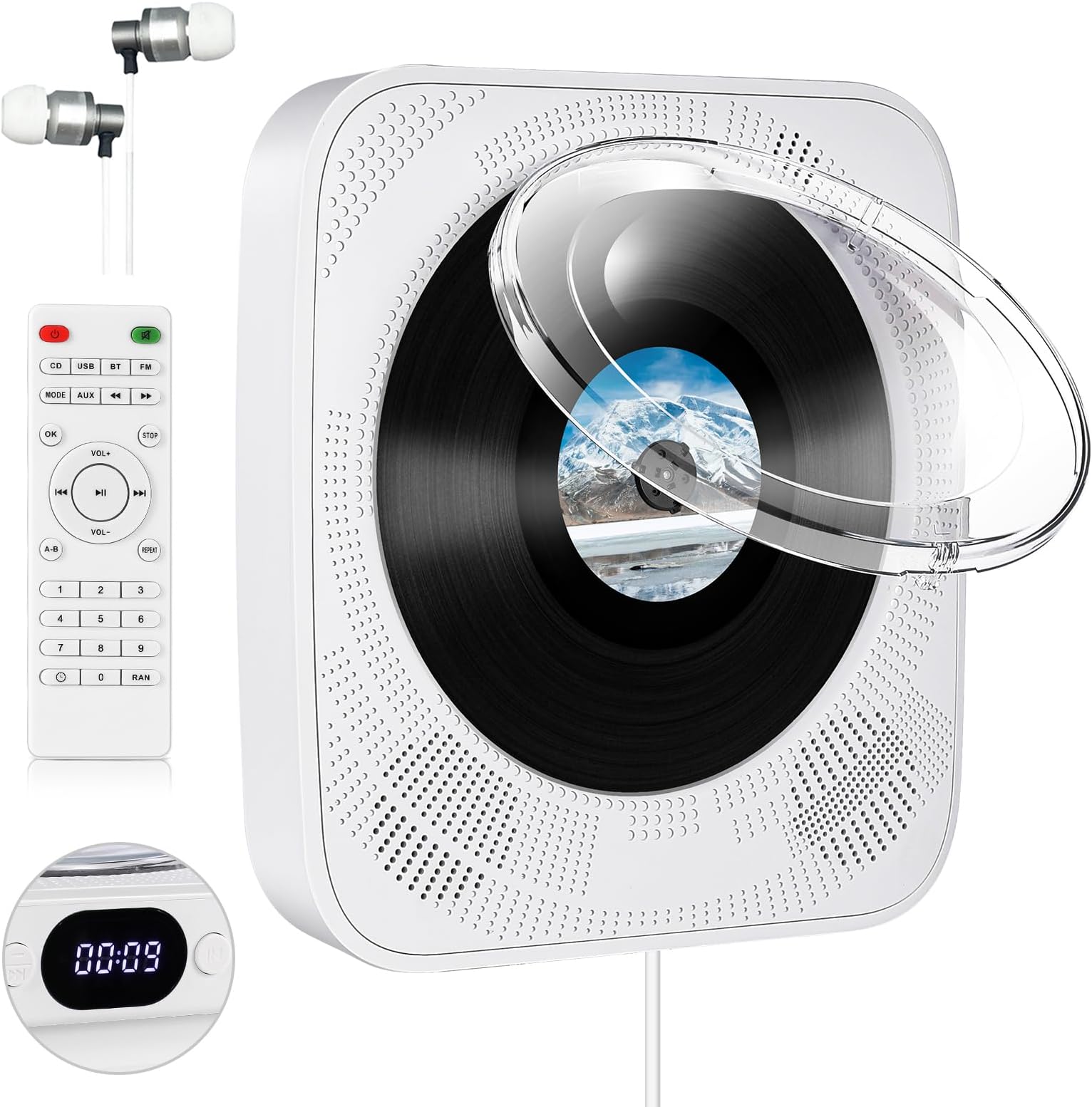 Qoosea Portable CD Player with Bluetooth Wall Mountable CD Music Player ...
