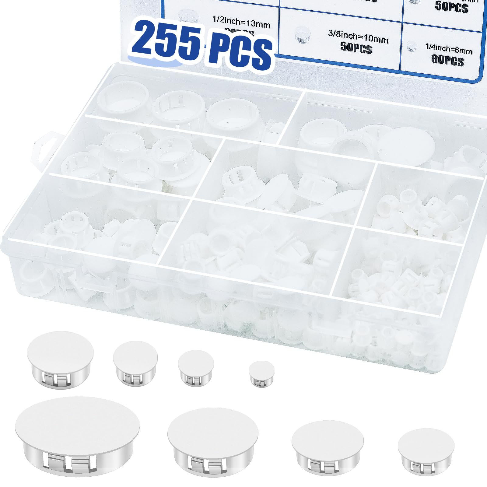 Amazon.com: 255PCS 8 Sizes White Plastic Hole Plugs, Round Drilling ...