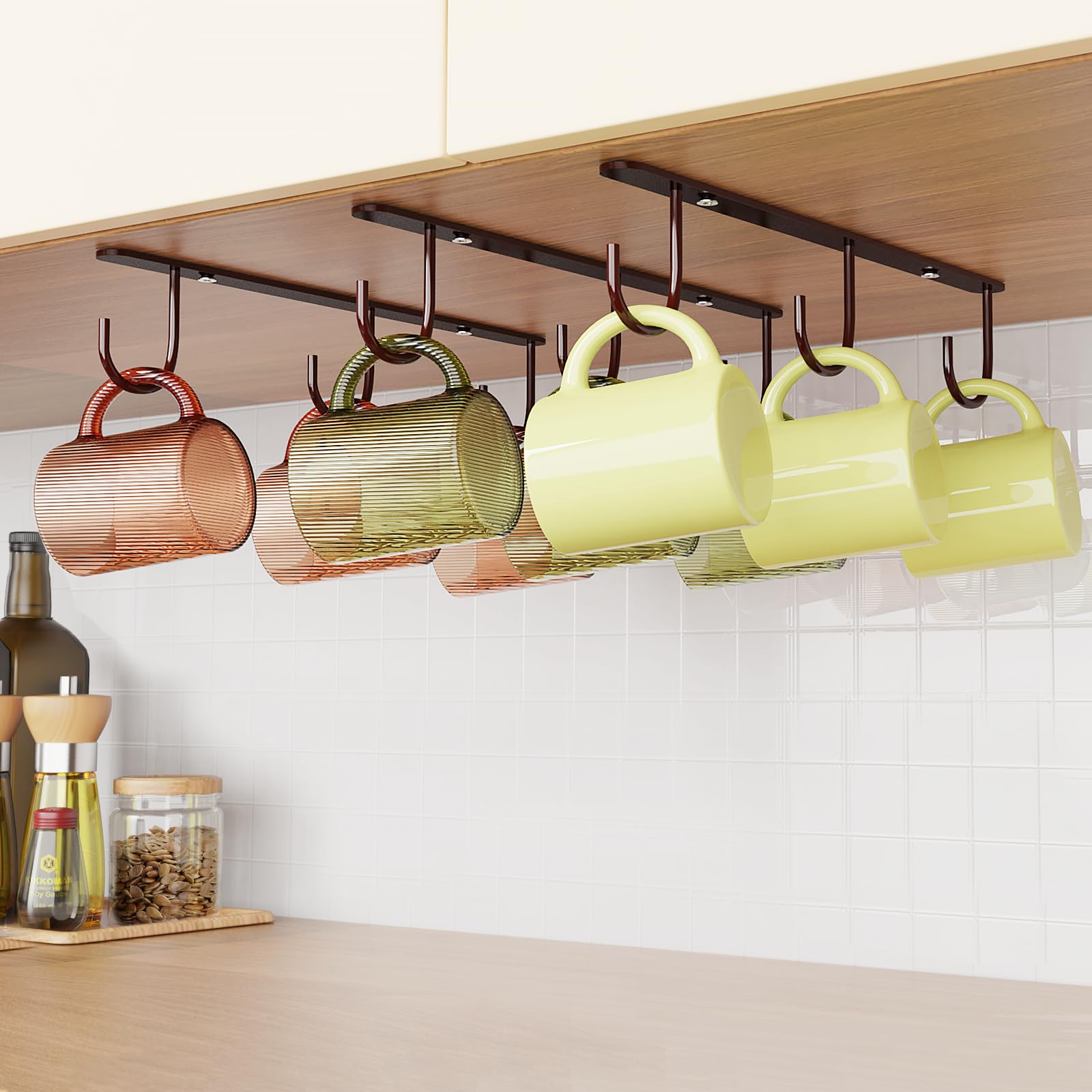Amazon.com: Luckinow 3 Pack Mug Hooks Under Cabinet, Coffee Mug Holder ...