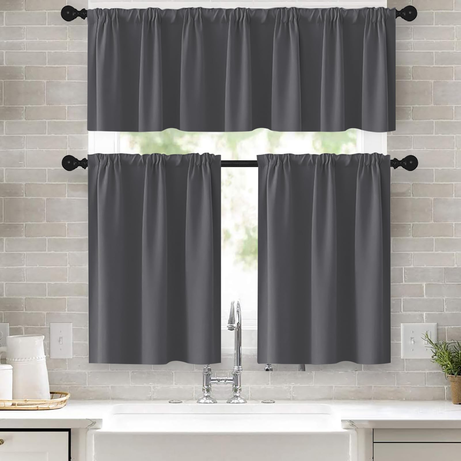 Amazon.com: Tayney Grey Kitchen Curtains and Valances Set 36 Inch ...