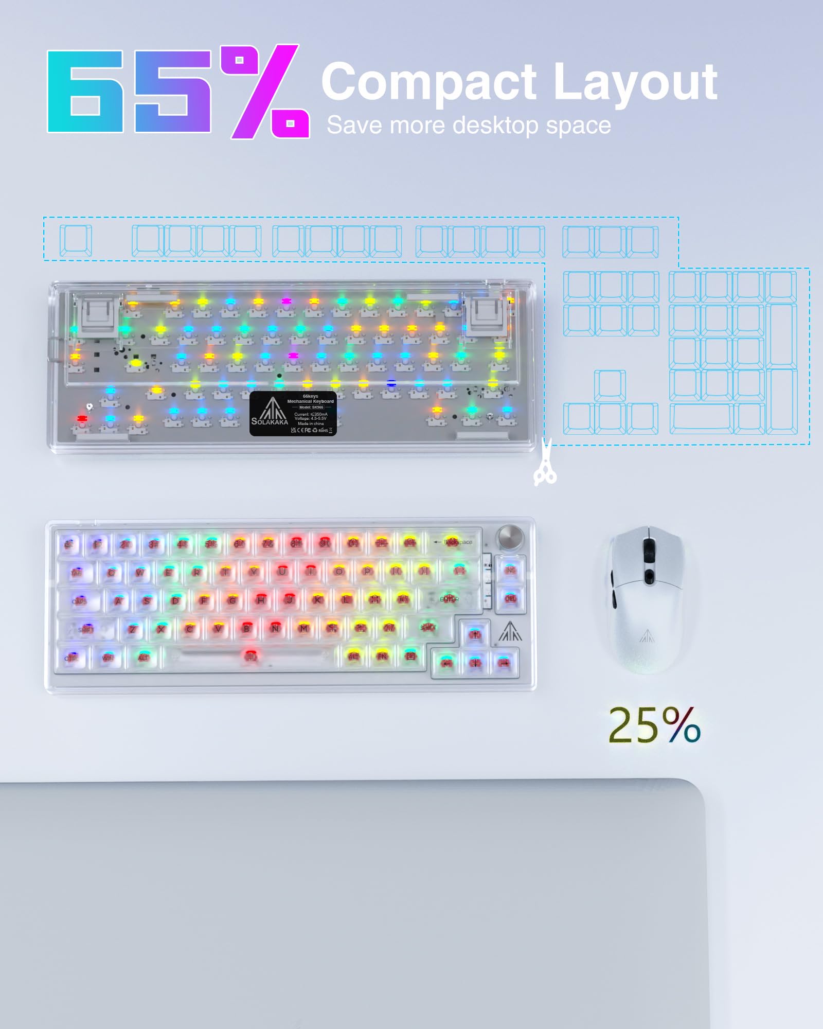 Snapklik.com : SOLAKAKA SK966 White 65% Wired Mechanical Keyboard
