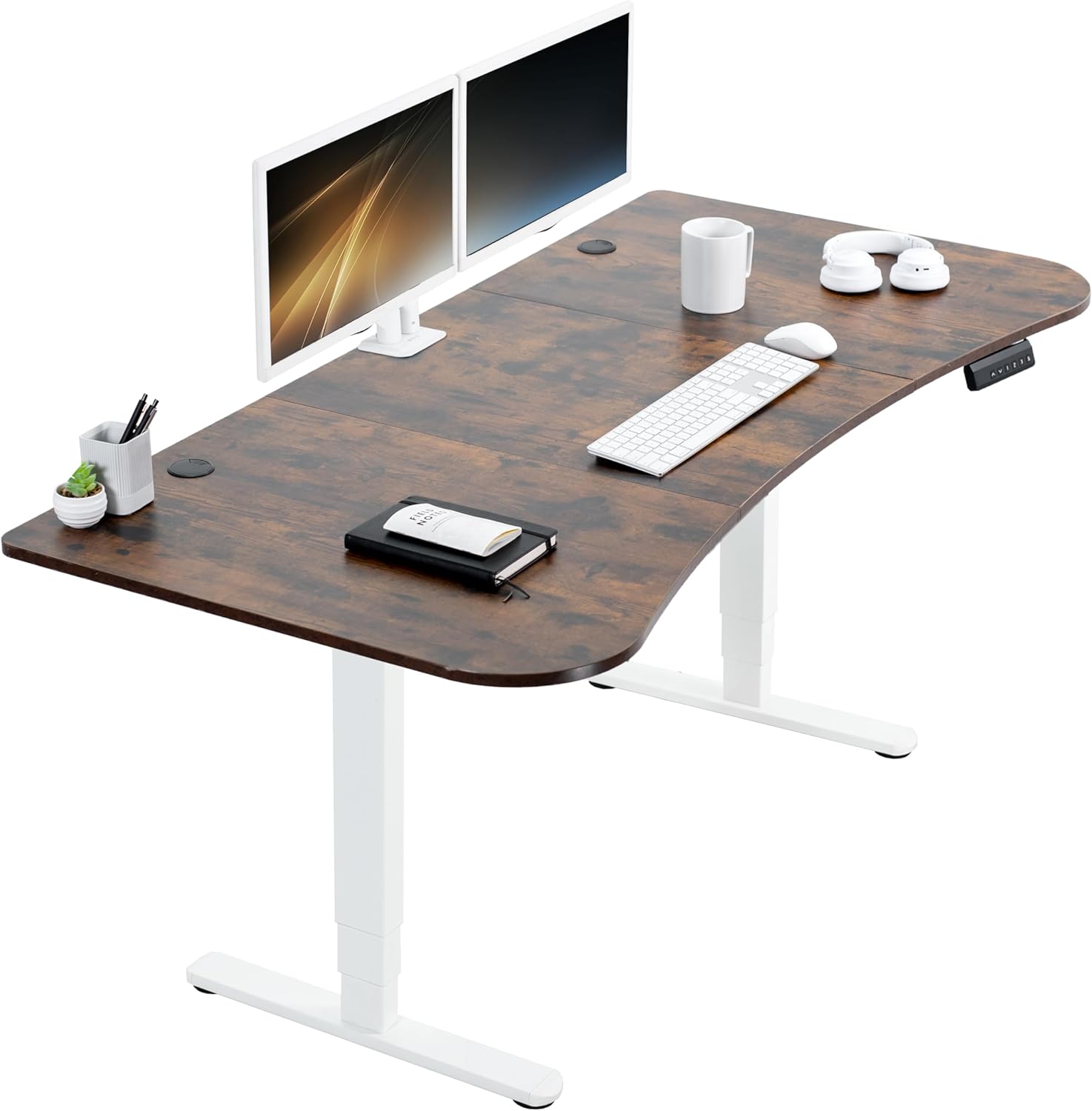 Amazon.com: VIVO Electric 63 x 32 in Dual Motor Rustic Standing Desk ...