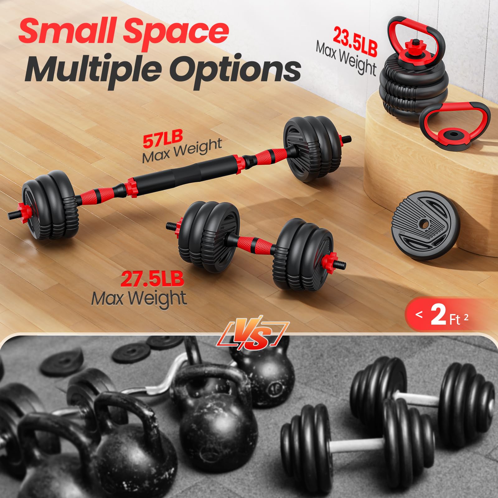 Adjustable dumbbell set, 20/35/55/70lbs Free Weights set with upgraded ...