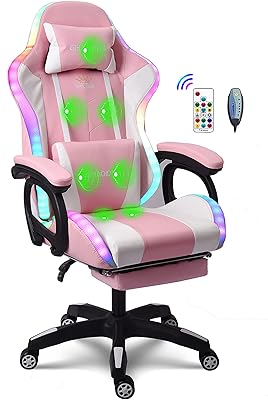 Amazon.com: HOFFREE Pink Gaming Chair with Bluetooth Speakers and LED ...