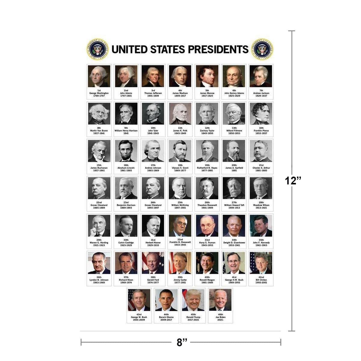 Classroom History Chart 2025 Laminated US Presidents Chart Poster ...