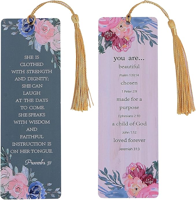 Amazon.com: Bible Verse and Christian Floral Bamboo Bookmarks for Women ...